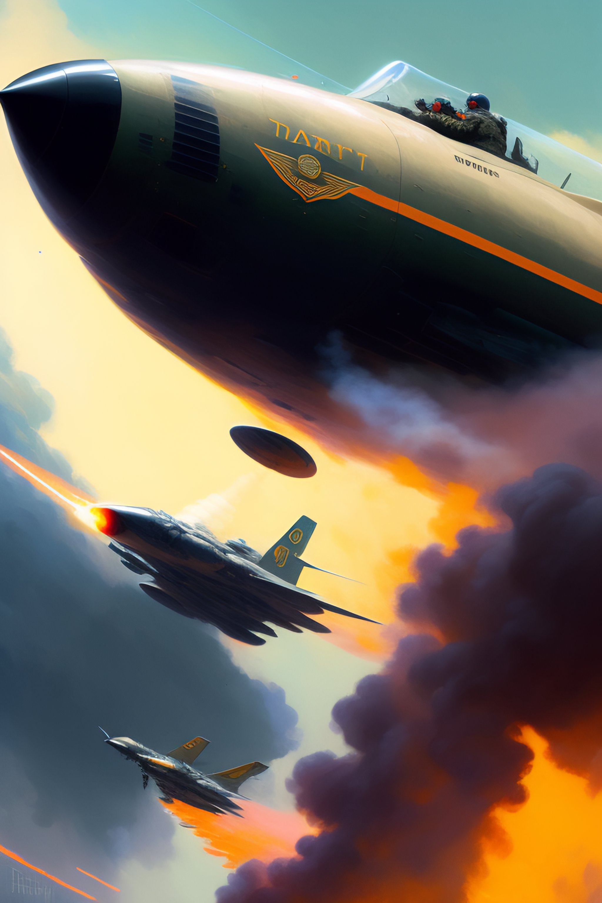 Lexica - A pilot ejecting from a burning aircraft, trailing smoke ...