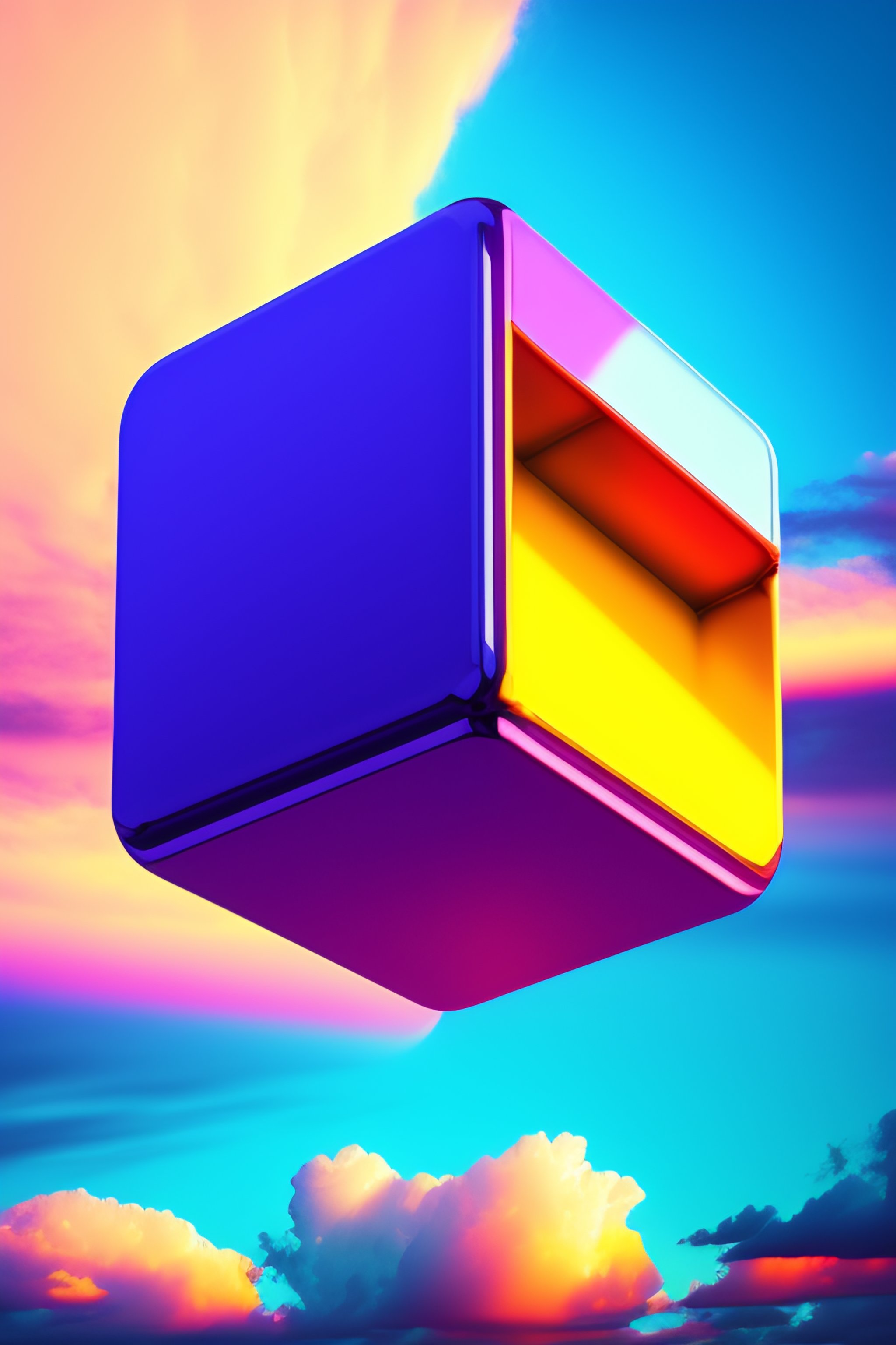 Lexica - 2 cube sun blue and yellow and pink sky
