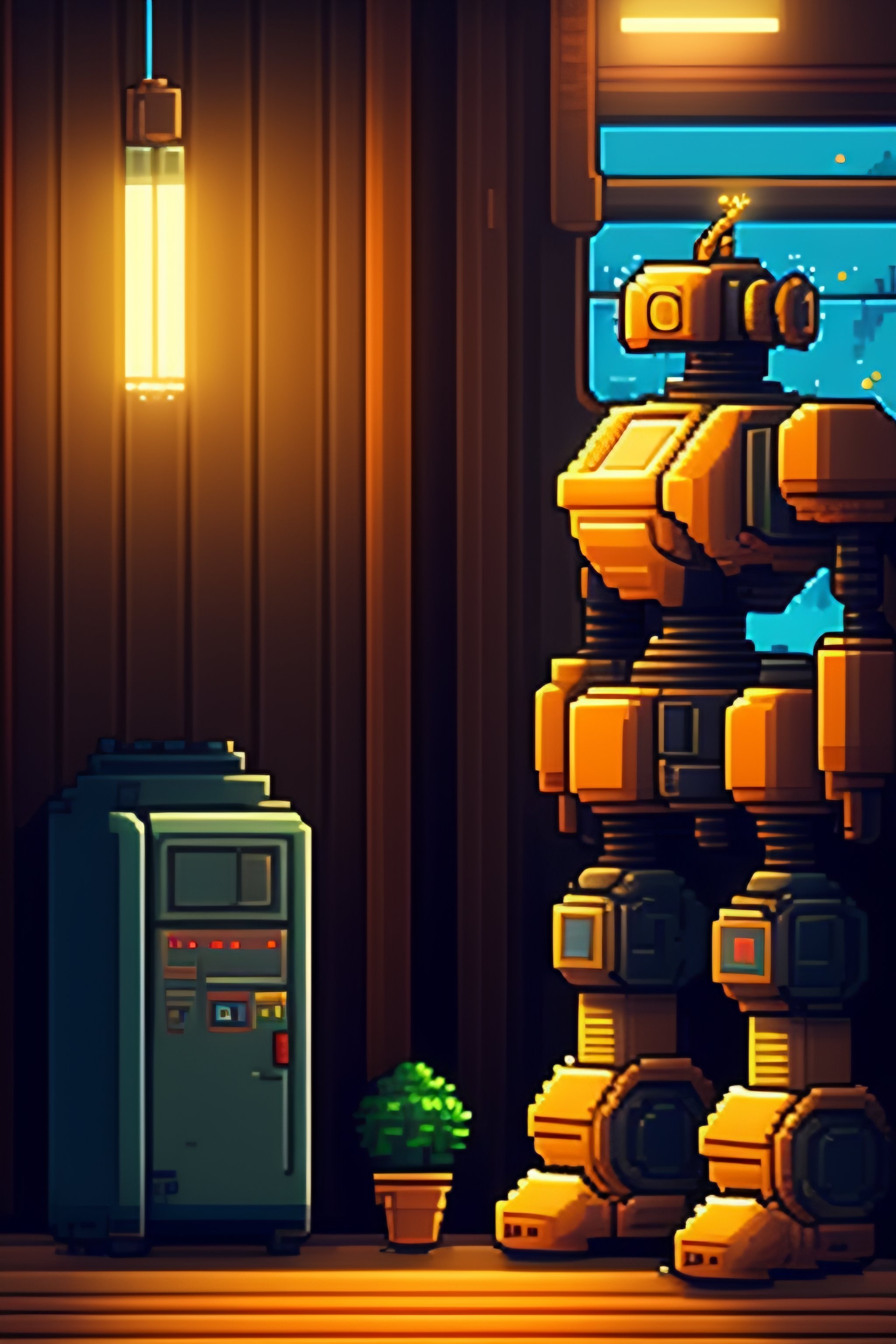 Lexica - 16-bit pixel art of robot, facing directly forward, cozy ...