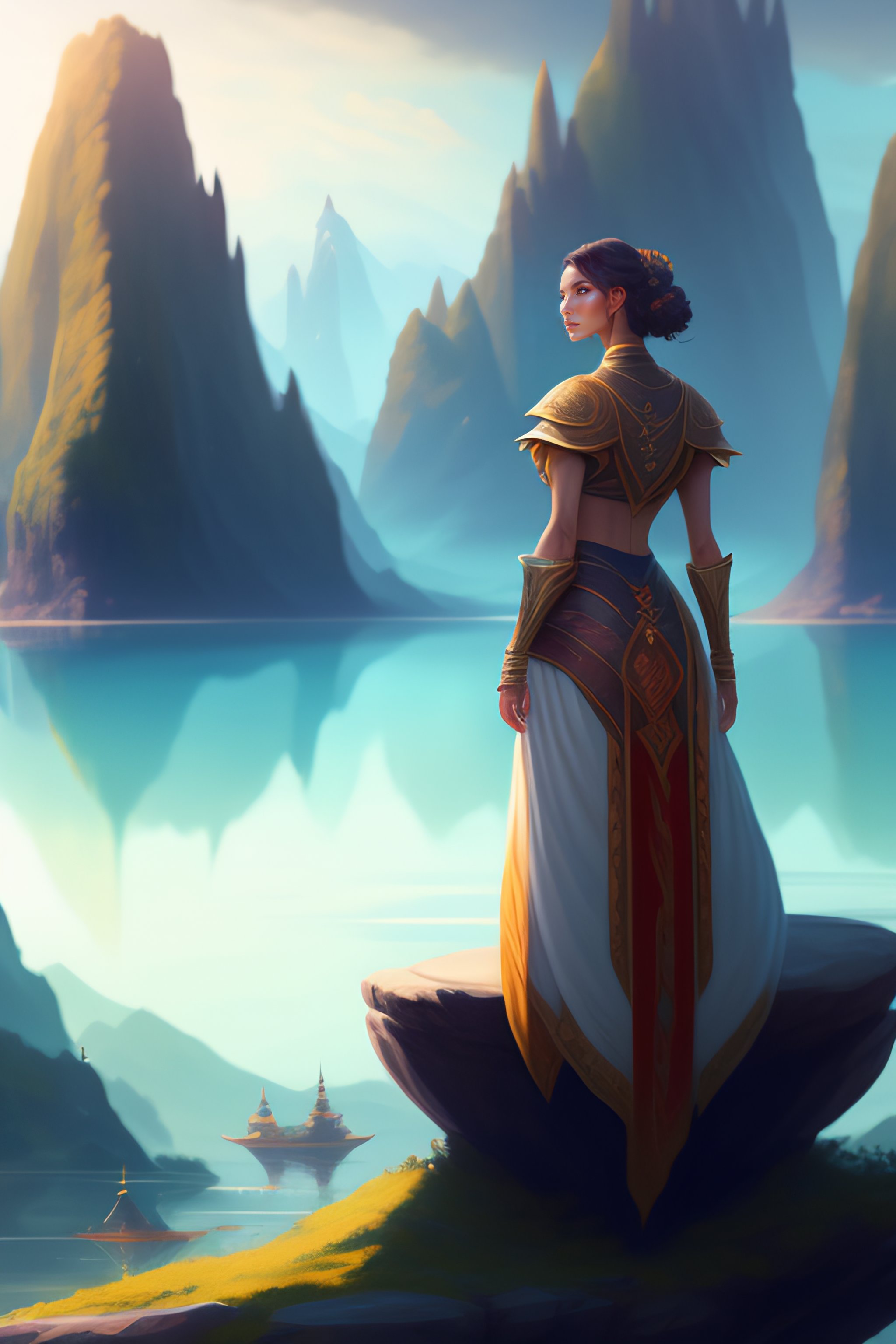 Lexica - Full body corina kopf standing on a floating island with many ...