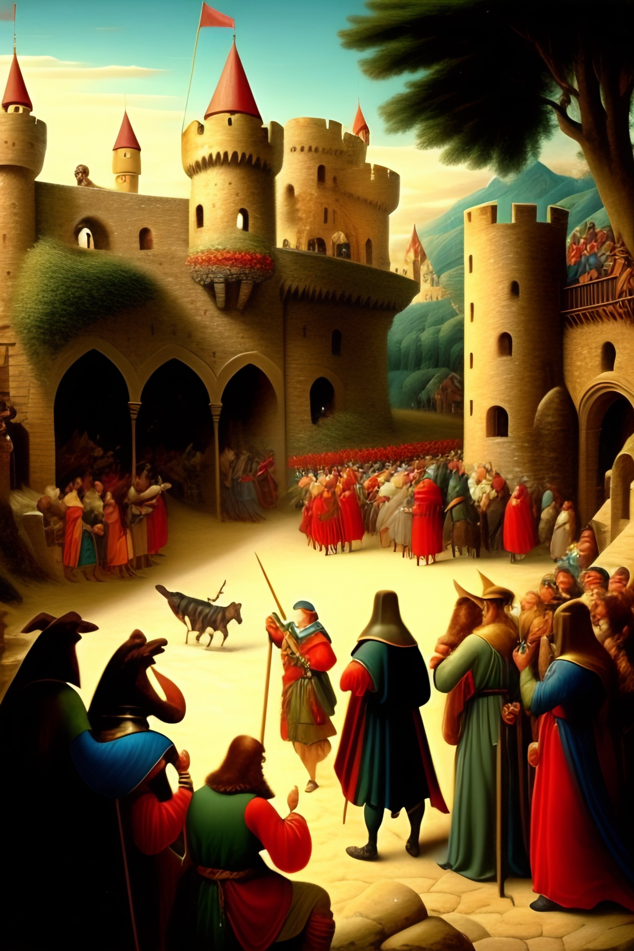 Lexica - Medieval scene with a lot of people around a Castle with a lot ...
