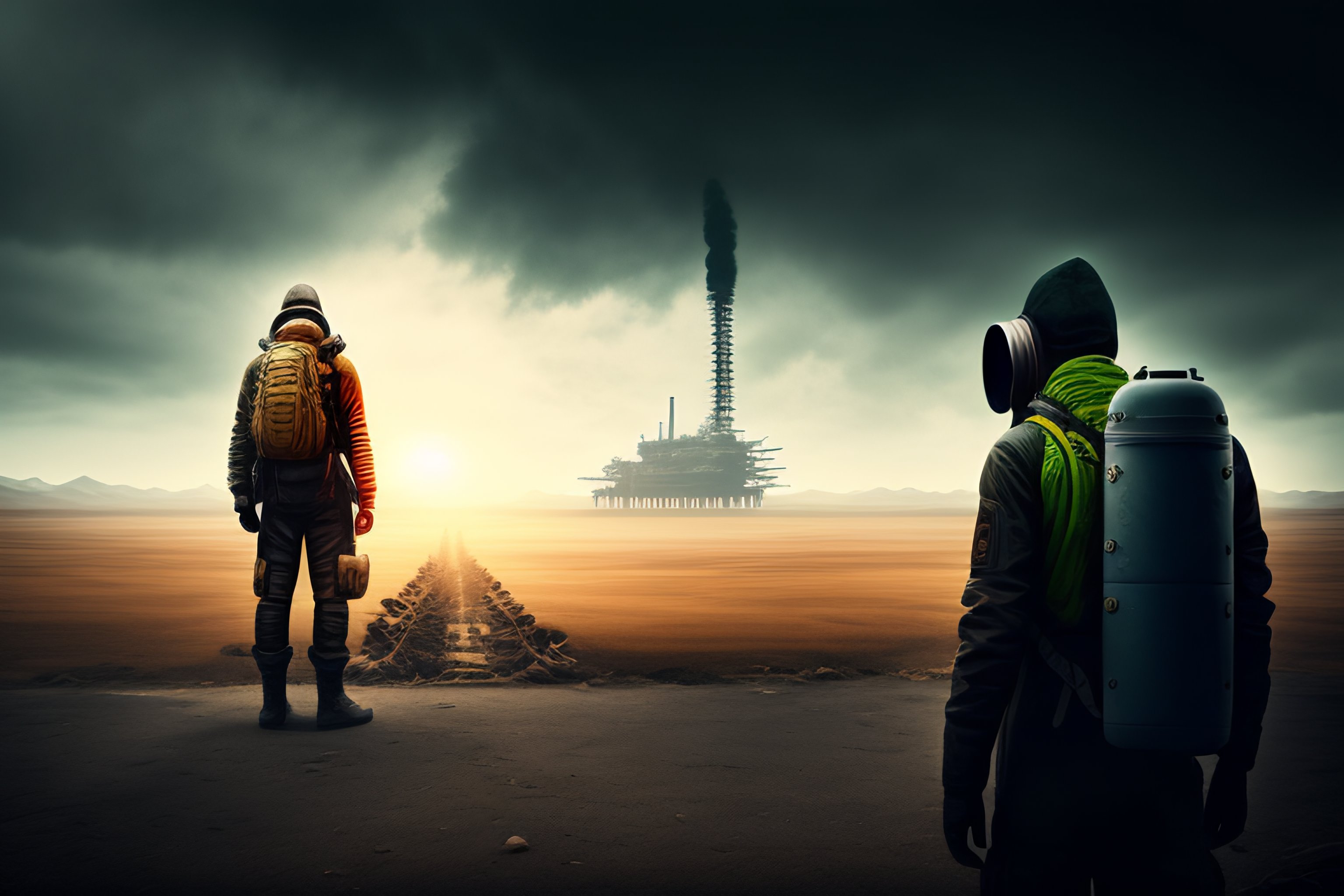 Lexica - Human in ruin, apocolypse, gas mask view