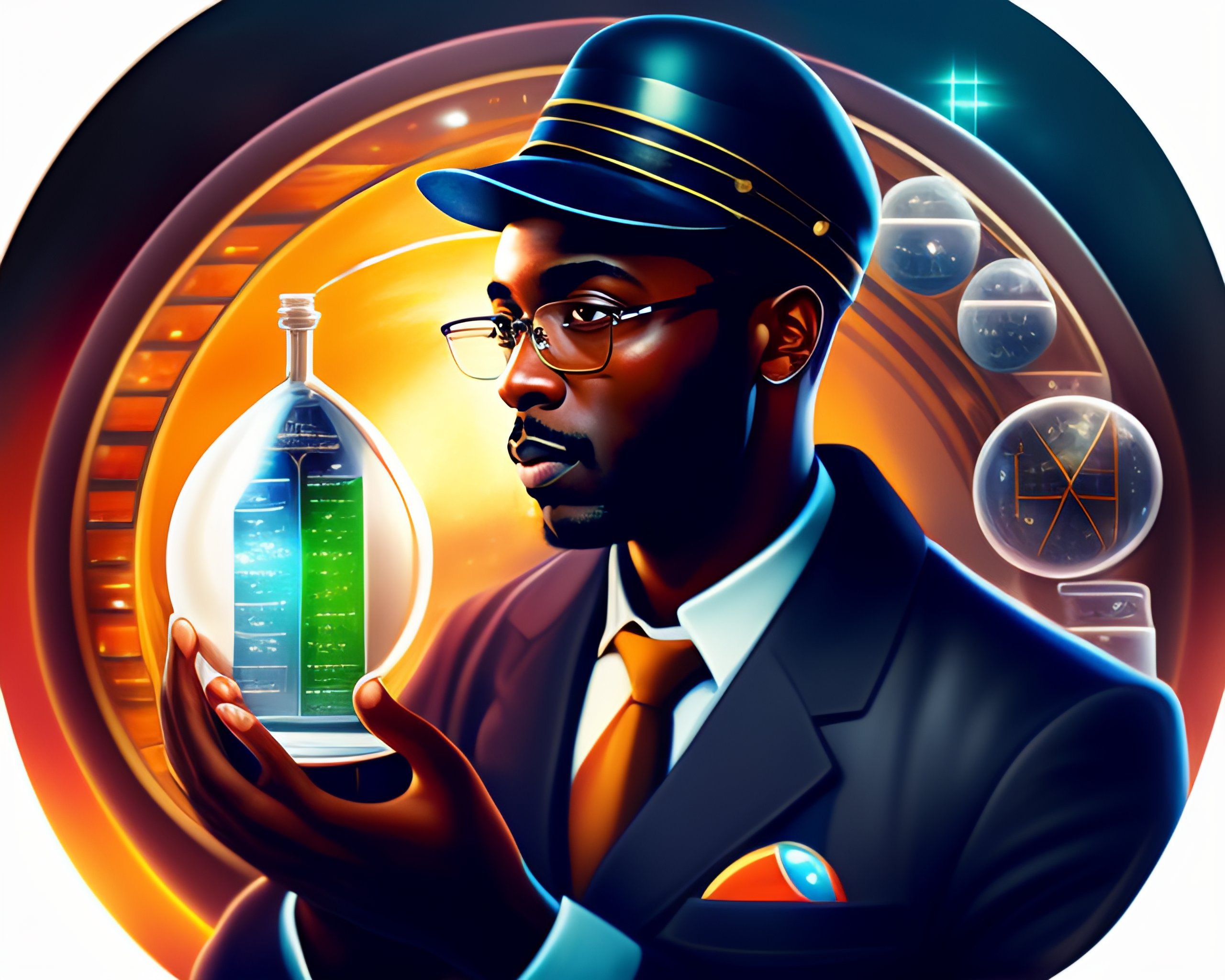 Lexica - An dark-skinned male scientist alchemist wearing a wave cap ...