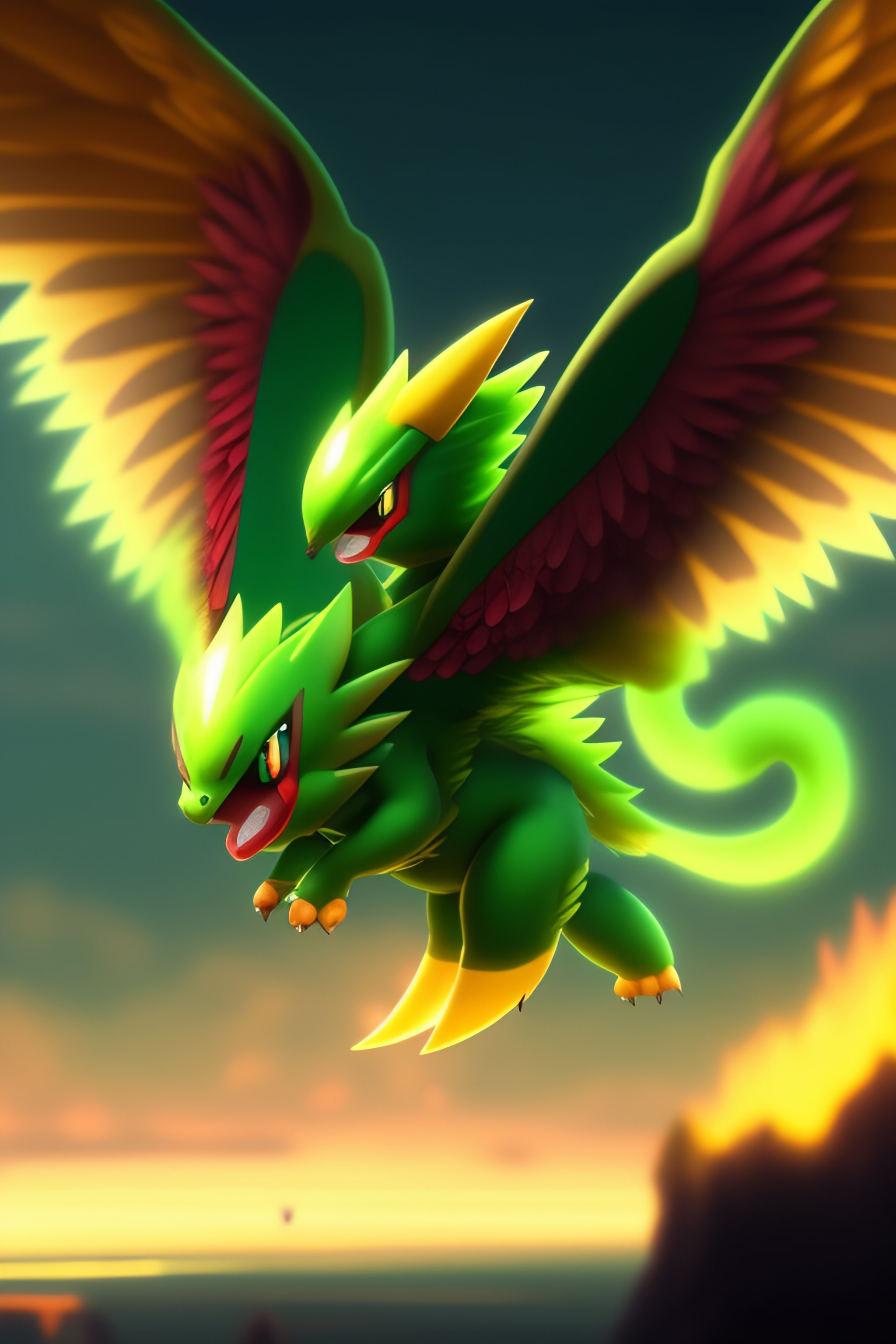 Lexica - Green pokemon with wings that can breathe fire