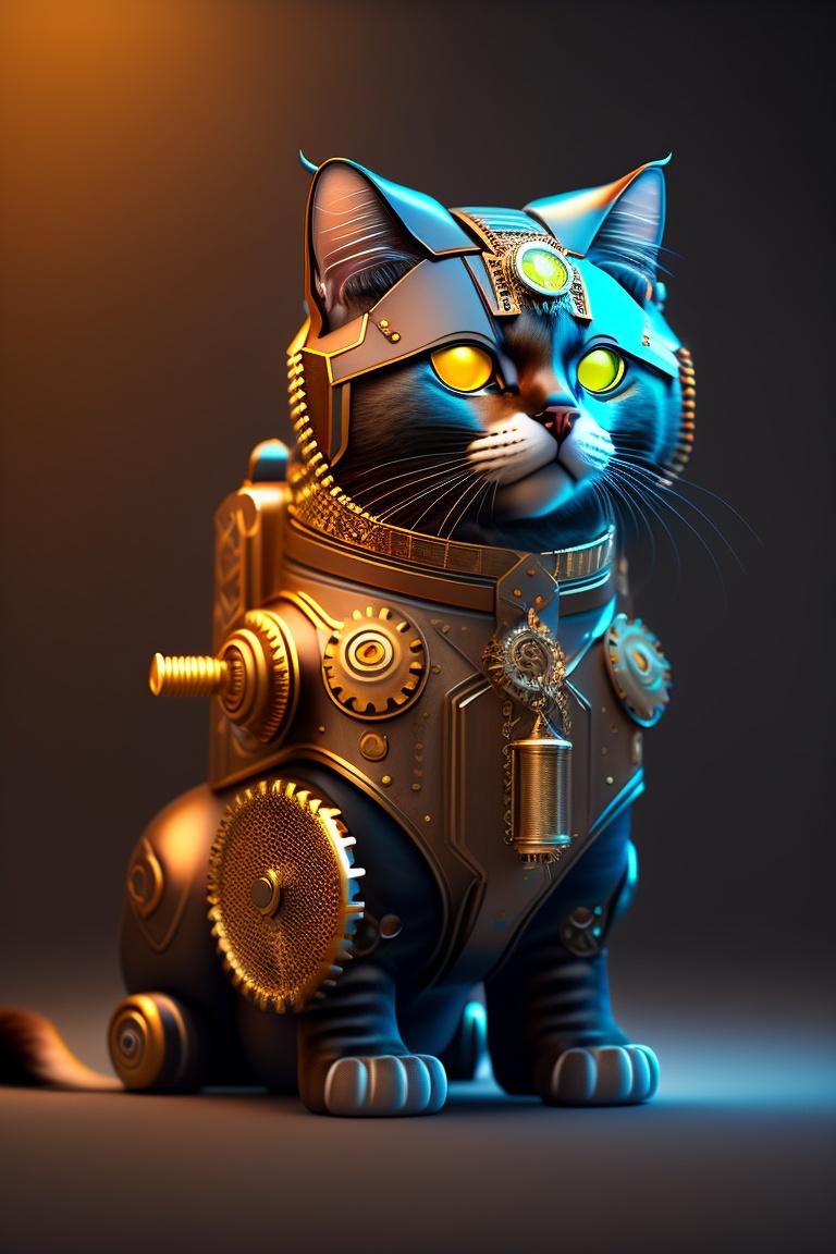 Lexica - Steampunk prototype robot cat made from gears, on a null ...