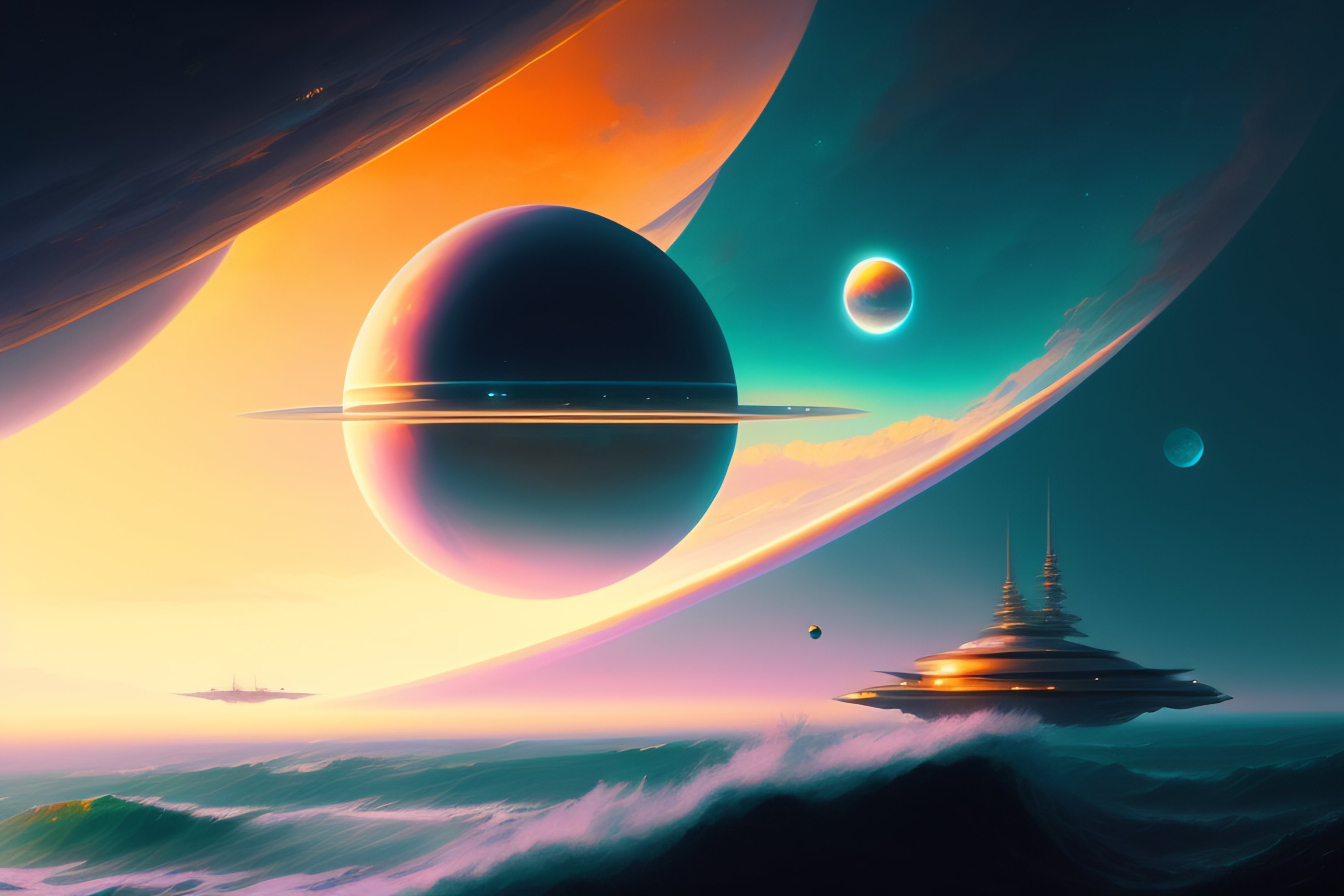 Lexica - A spherical white space stations looms over the ocean by peter ...