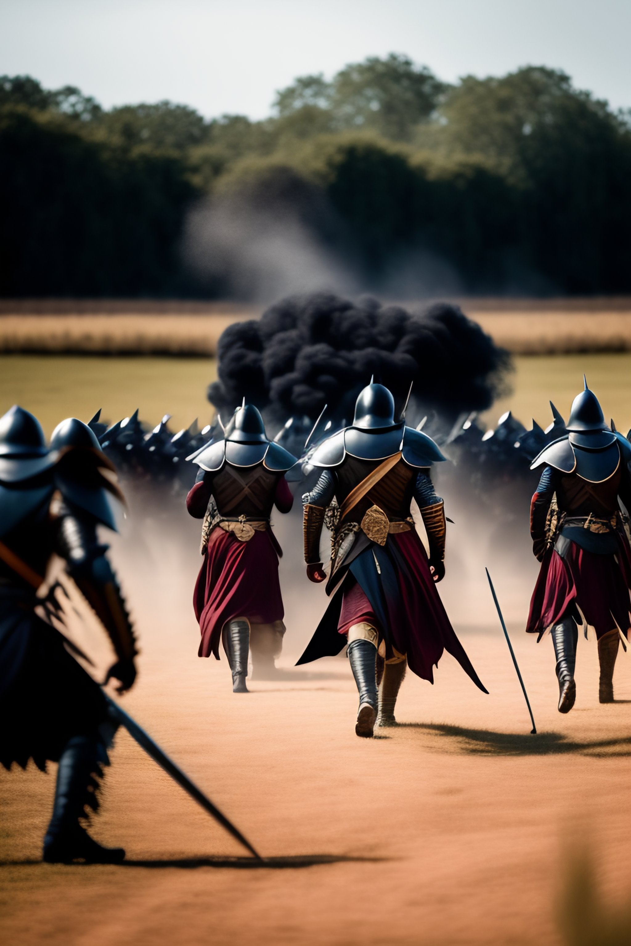 Lexica - Black armour male on a brown land fighting 5 people at once ...