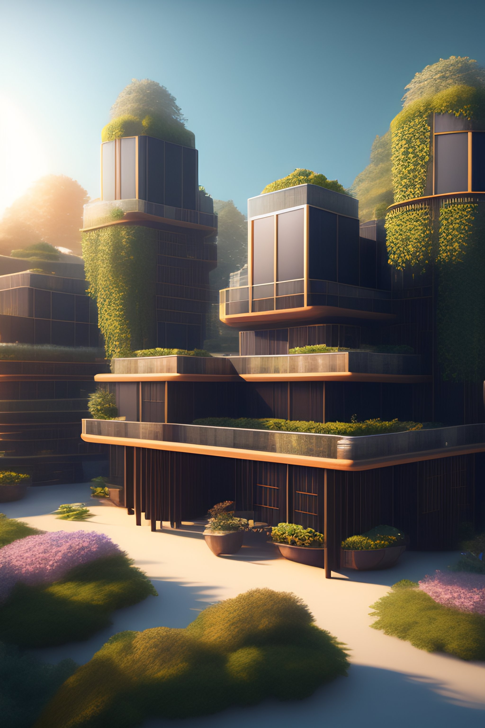 Lexica - Realistic Solarpunk utopian housing community, sci-fi, wooden ...