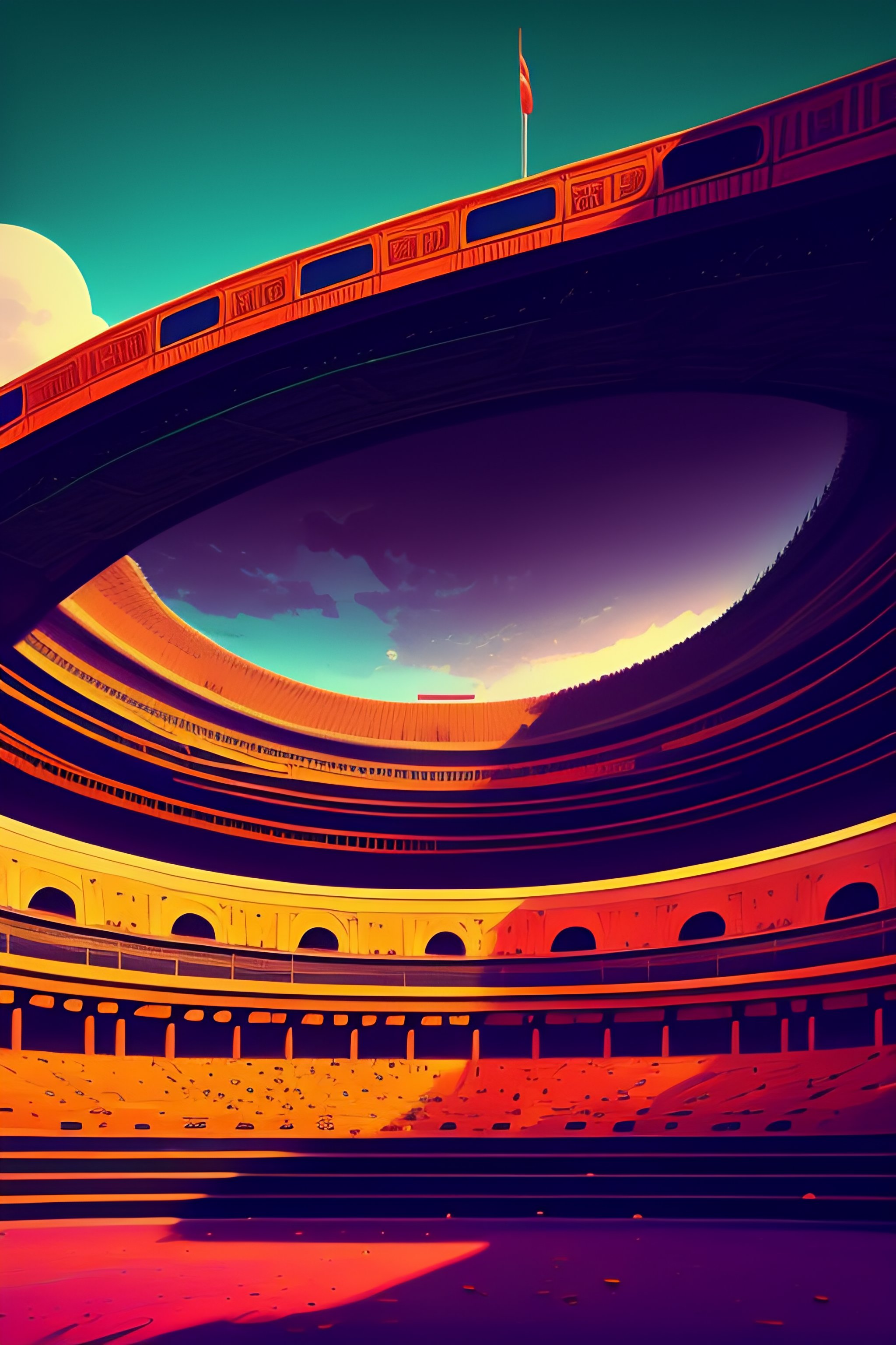 Lexica - Rome cyberpunk coliseum matte lo-fi illustration wood space ...