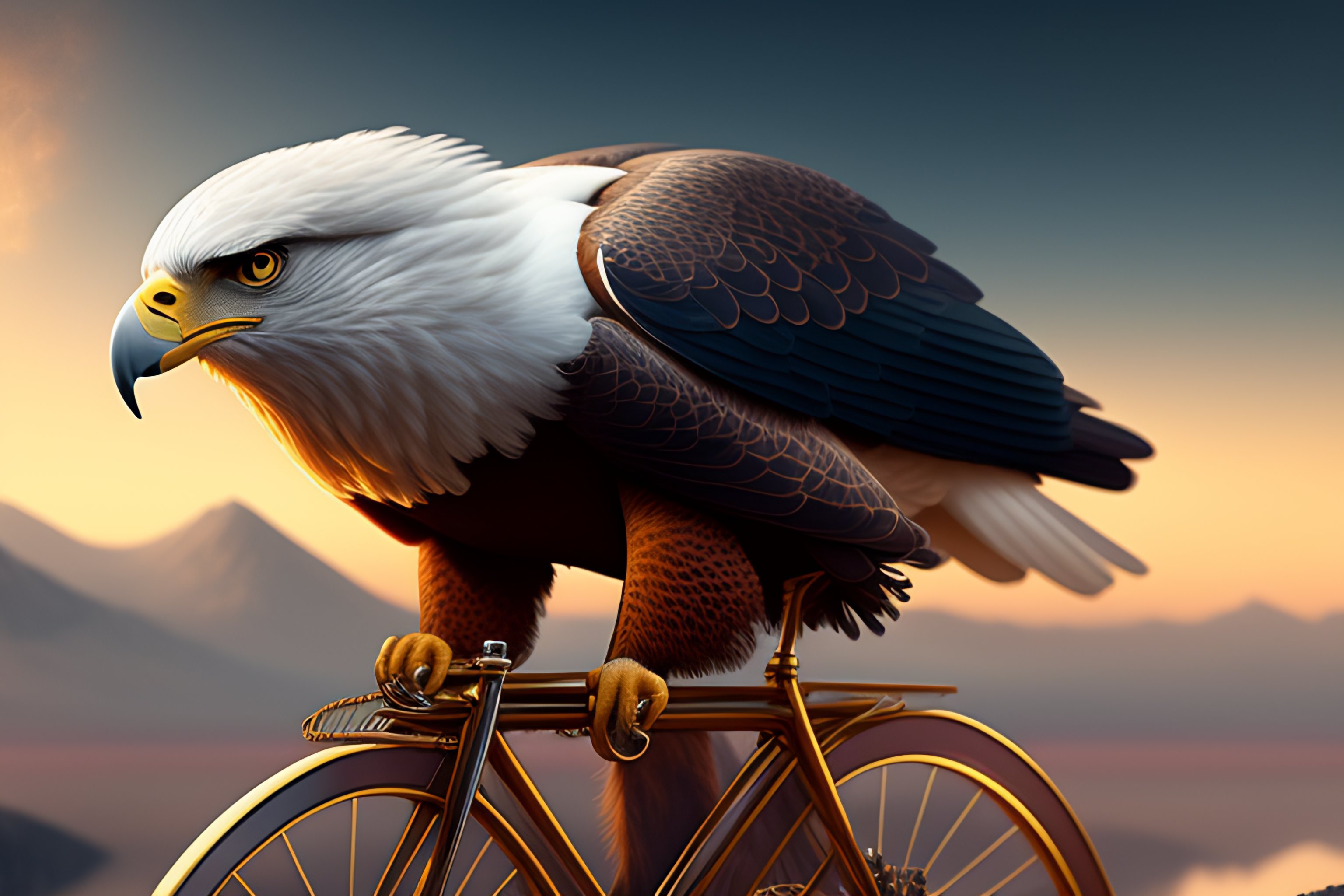 Lexica - An Eagle riding a bicycle, studio lighting, quality ...