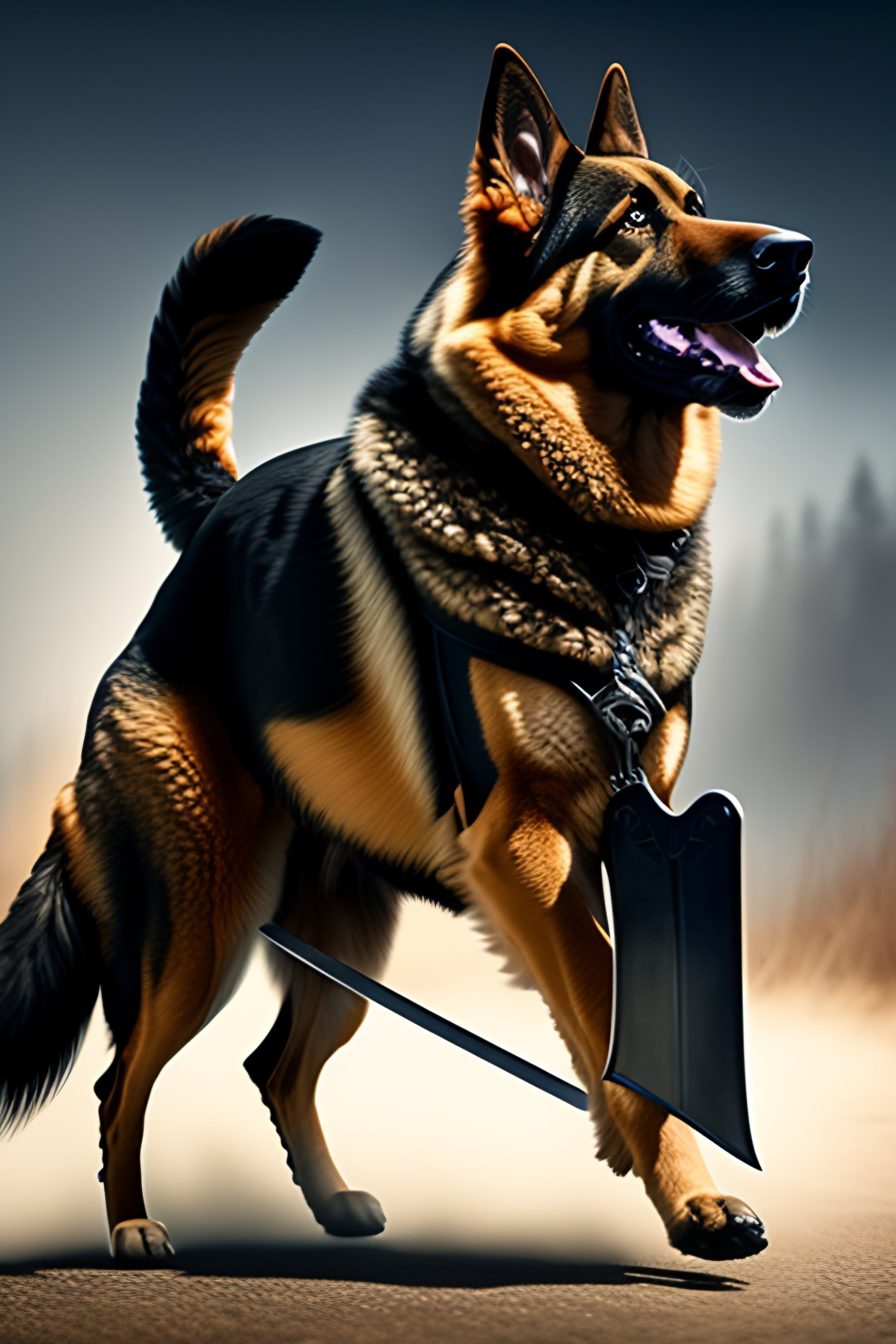 Lexica - A German Shepherd that is that stands on two legs wearing full ...