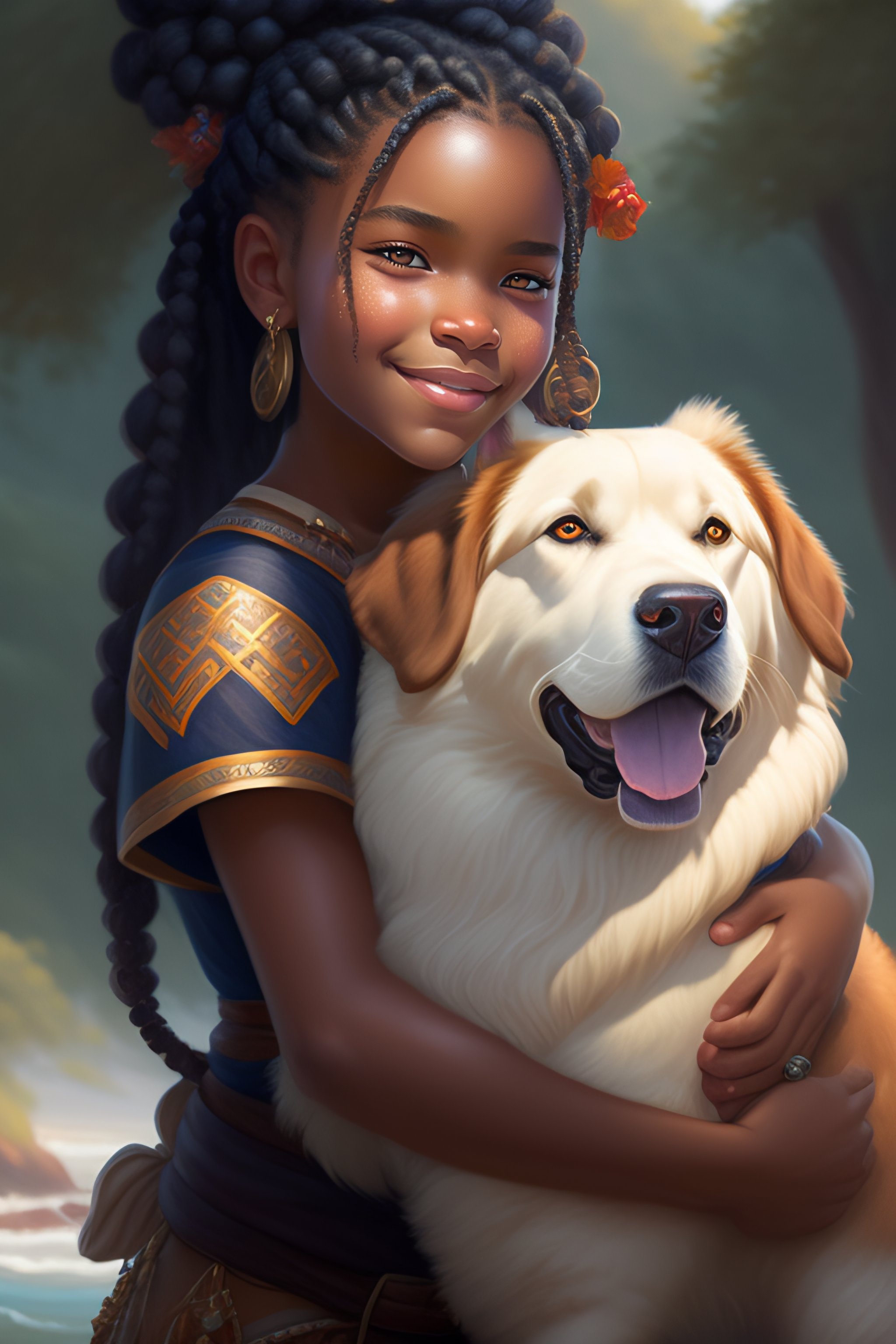 Lexica - A detailed portrait of a cute black girl with two braids ...