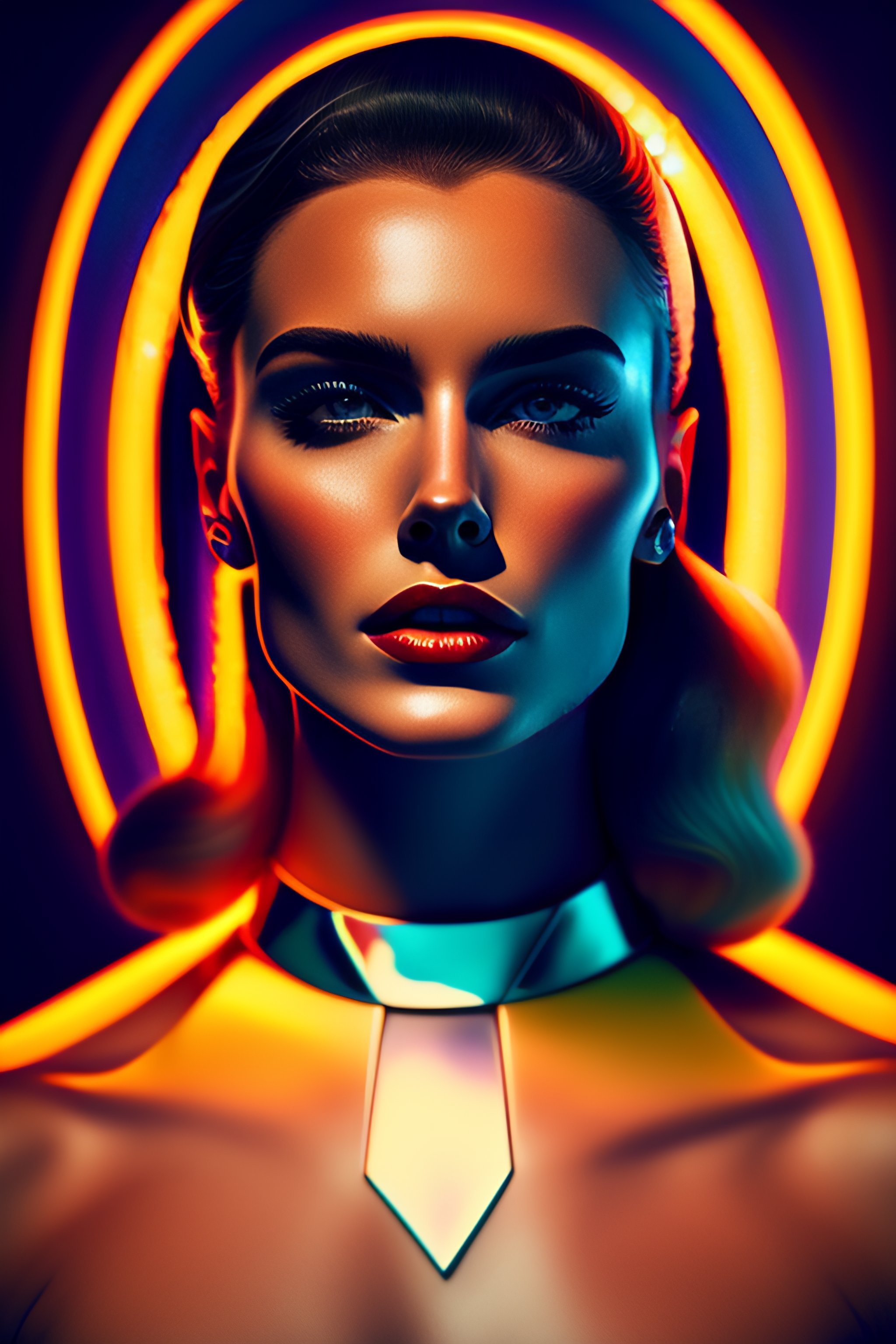 Lexica - Symmetry, man, portrait, rim light, 1950's, futuristic background
