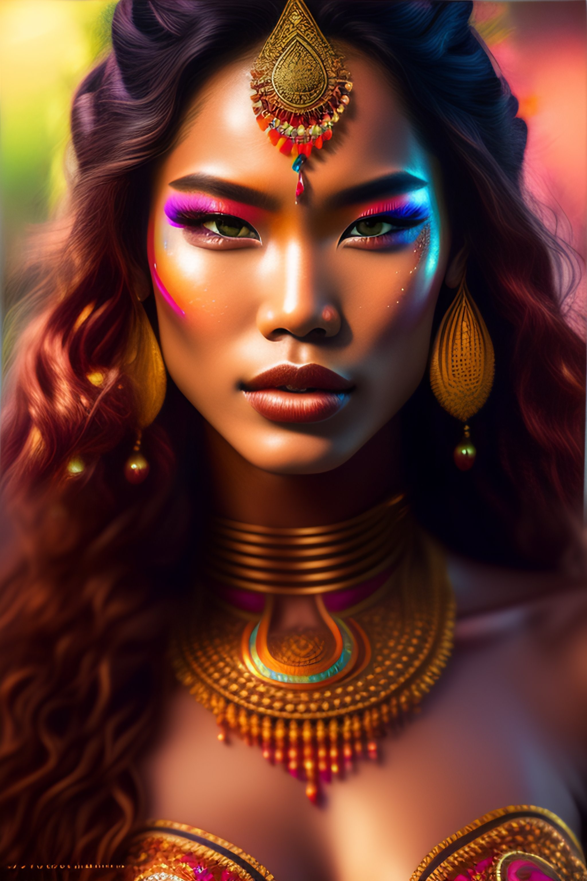 Lexica - A gorgeous Balinese tribal rave model photo in a holi festival ...