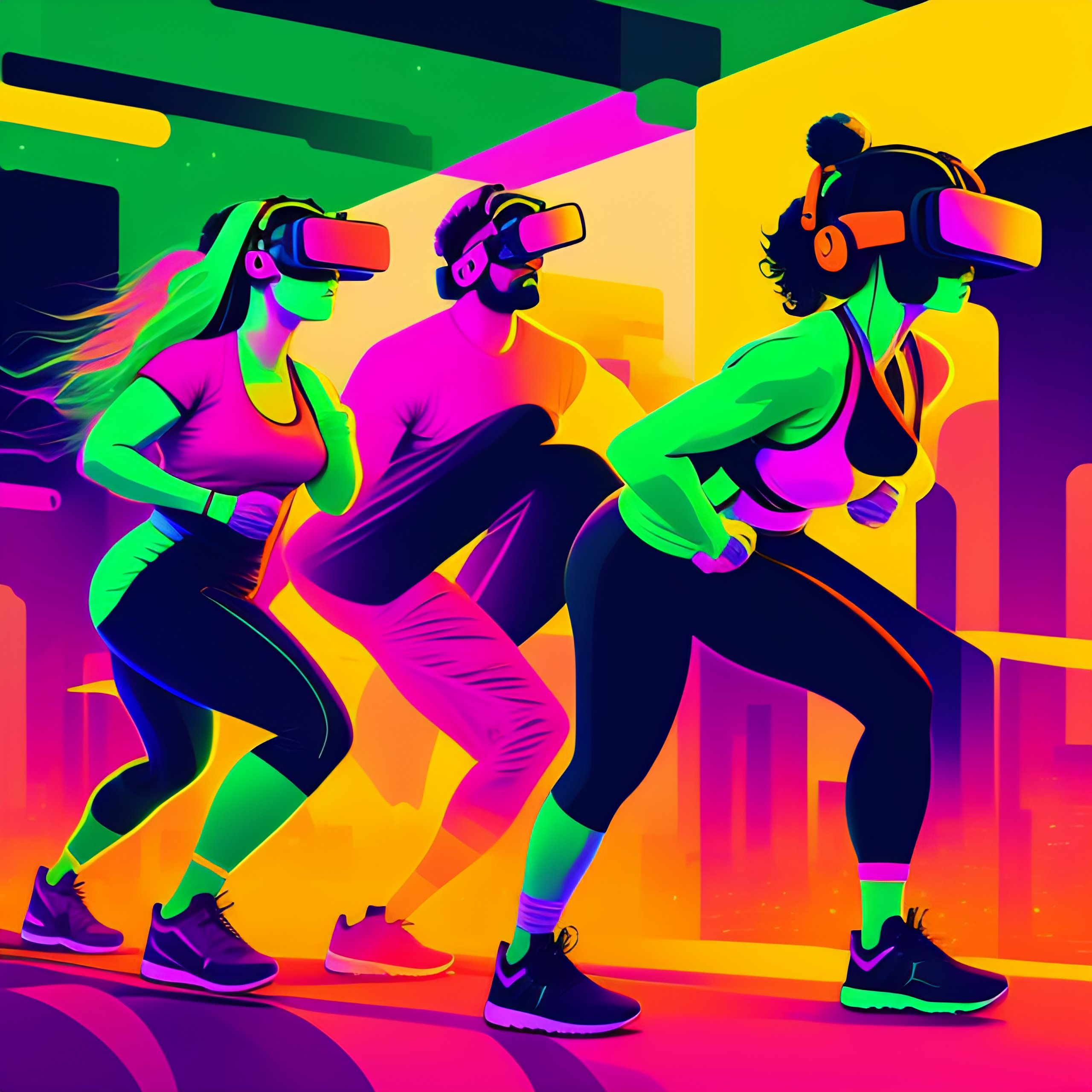 Lexica - Group of friends doing a workout with a vr headset, style of ...