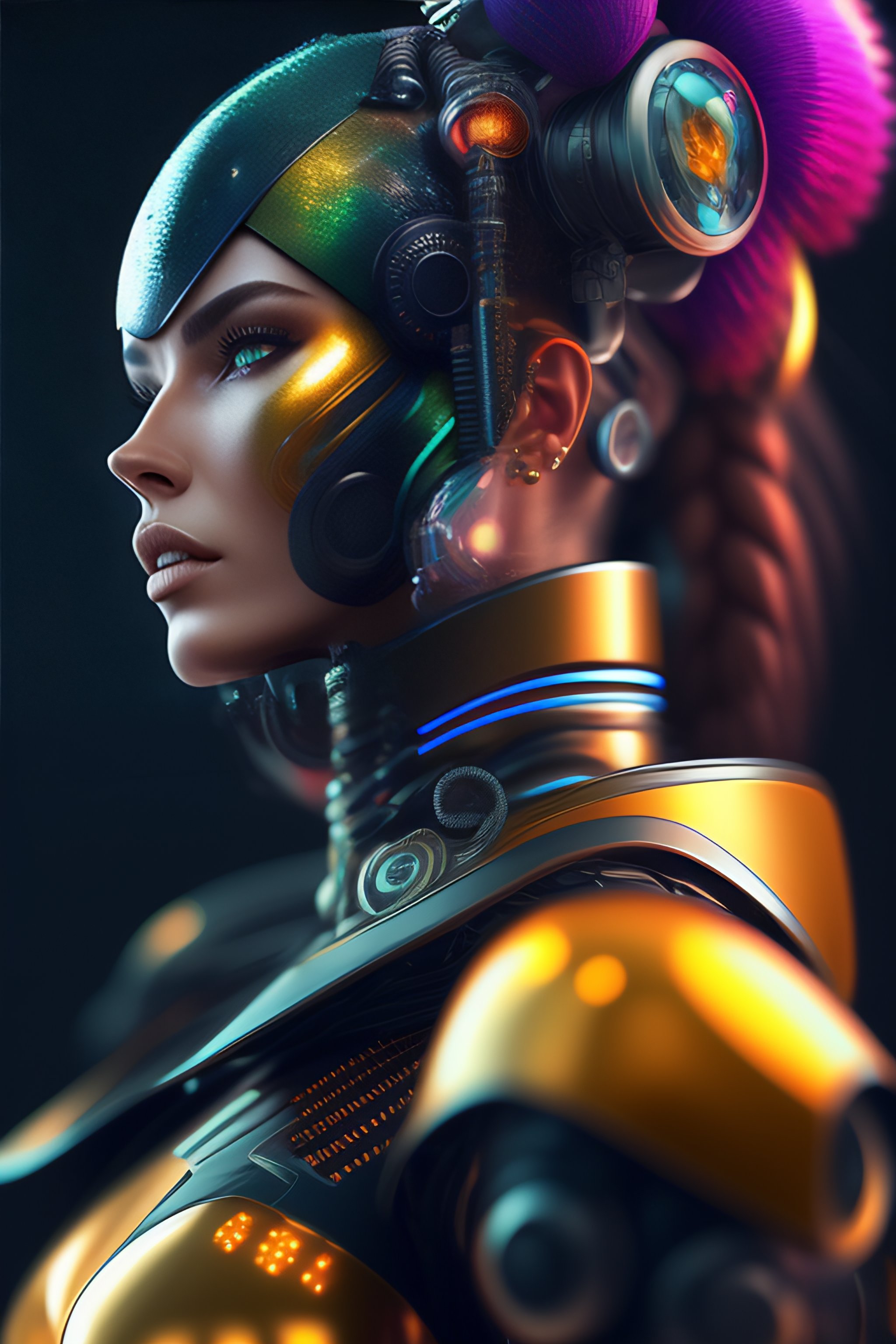 Lexica - A cyborg full of fantastic colorful details, robotic parts ...
