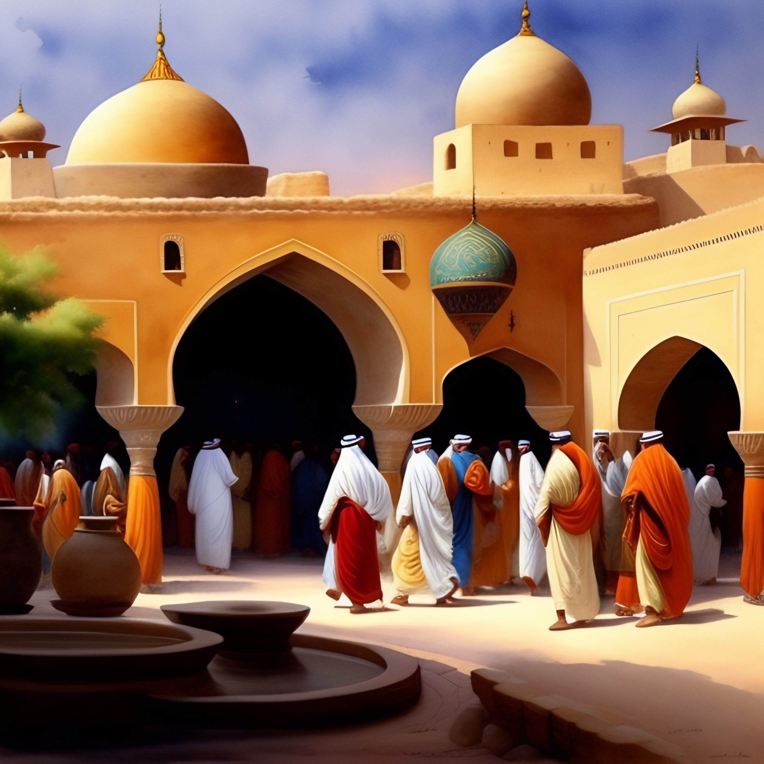 Lexica - A watercolor painting of an 8th century group of eight Arab ...