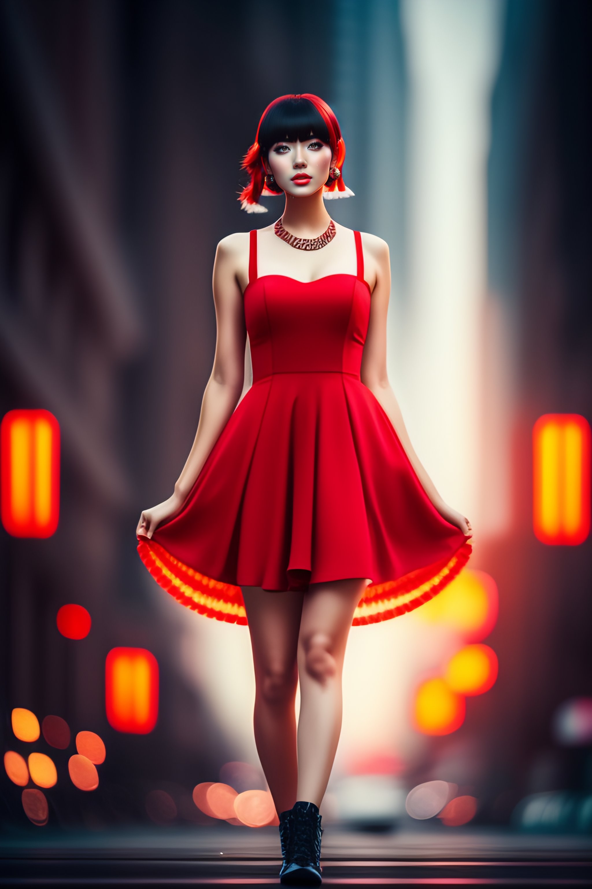 Lexica - ((masterpiece)), girl,red dress,short hair,summer, twintails ...