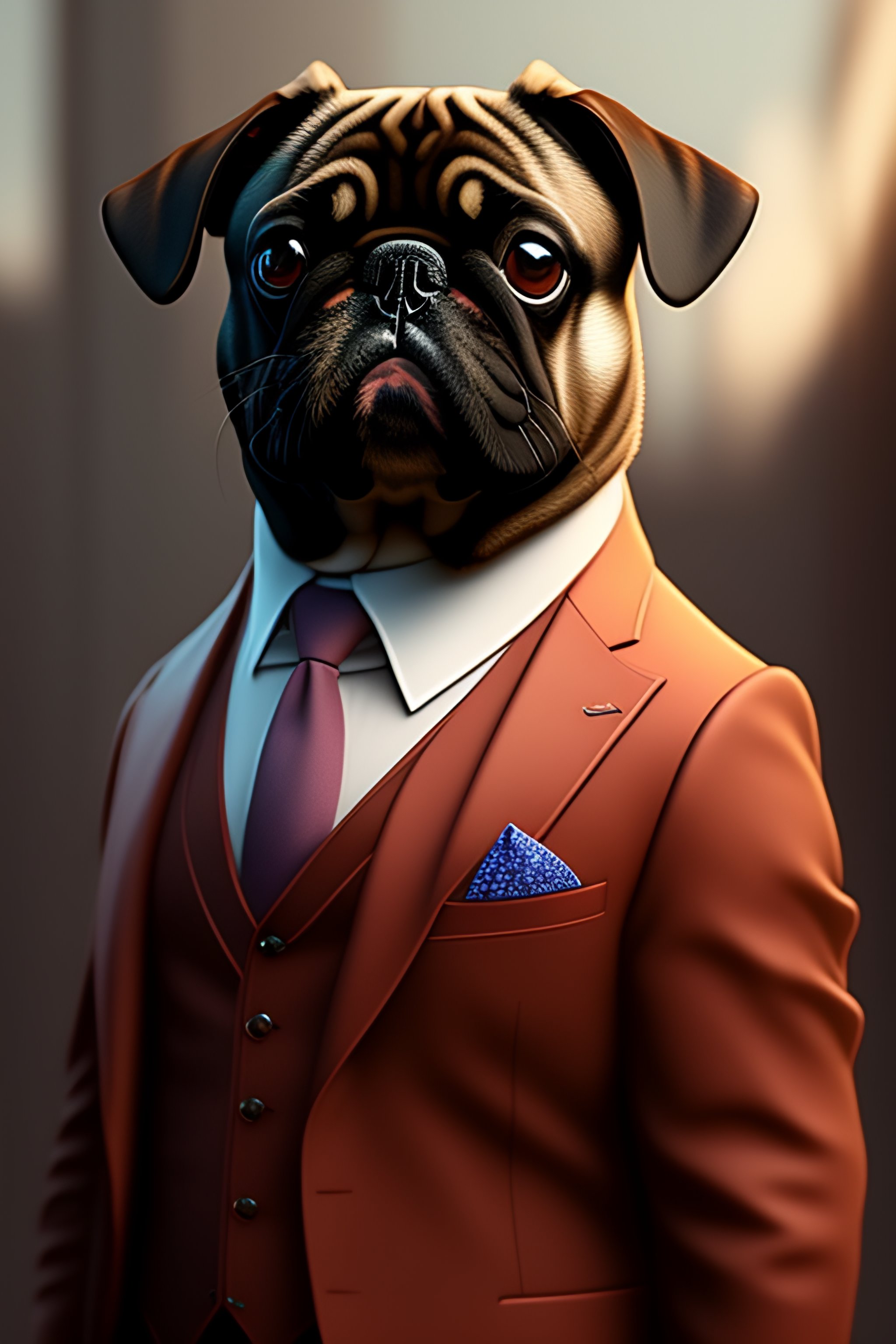 Lexica - Anthro furry humanoid pug, three piece suit, character concept ...