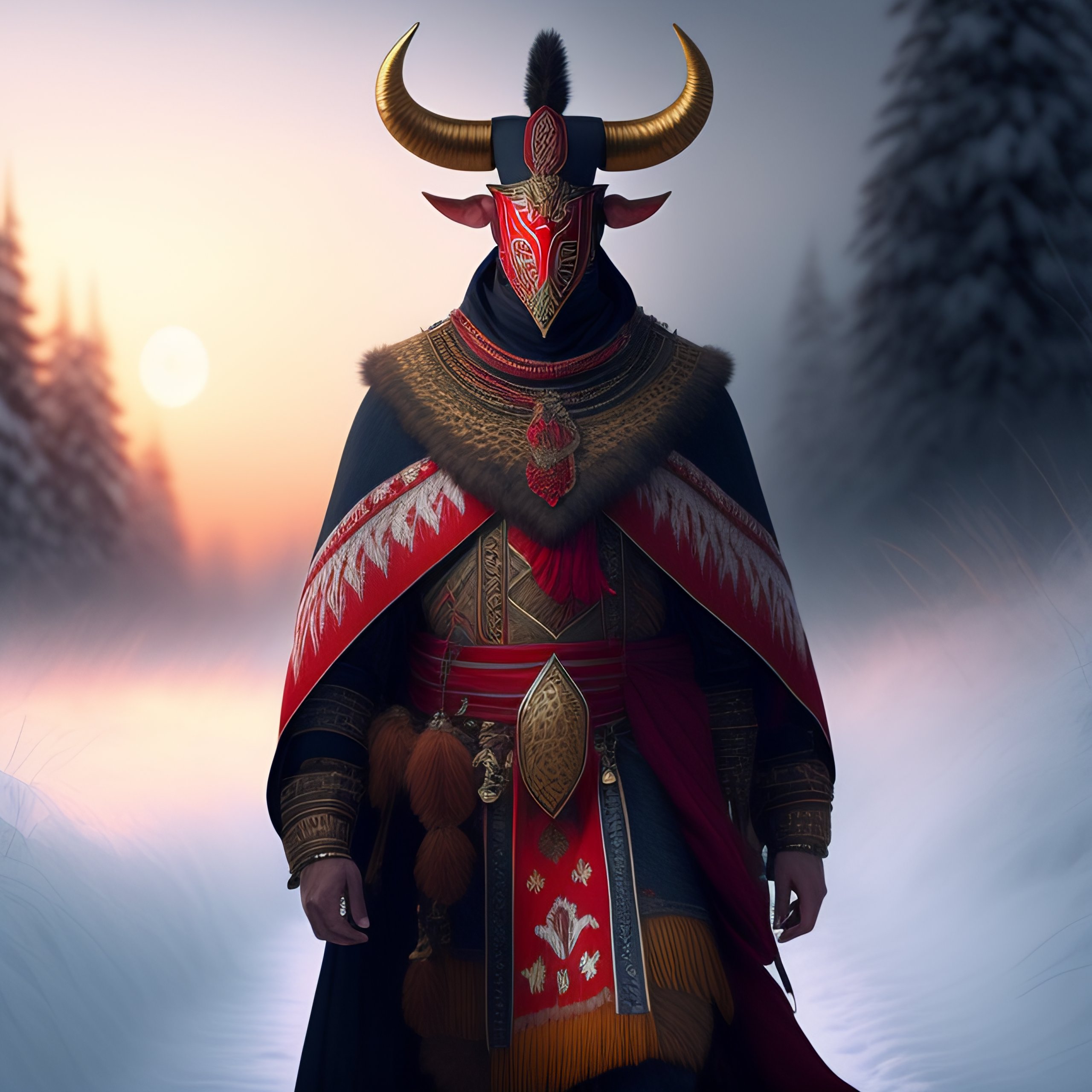 Lexica - A balkan man wearing a kuker mask with horns and a long horn ...