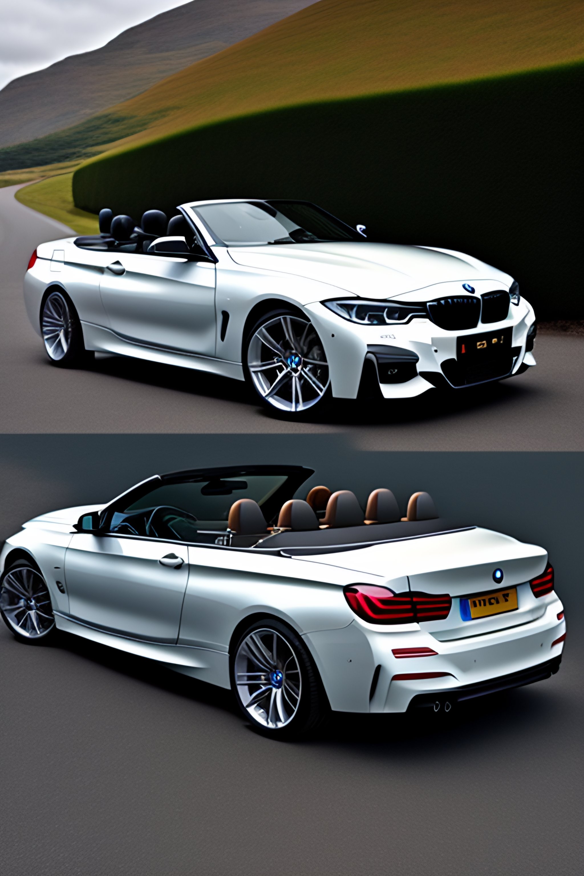 Lexica - BMW 330CI cabrio black exterior, white interior, driving in mountainroad