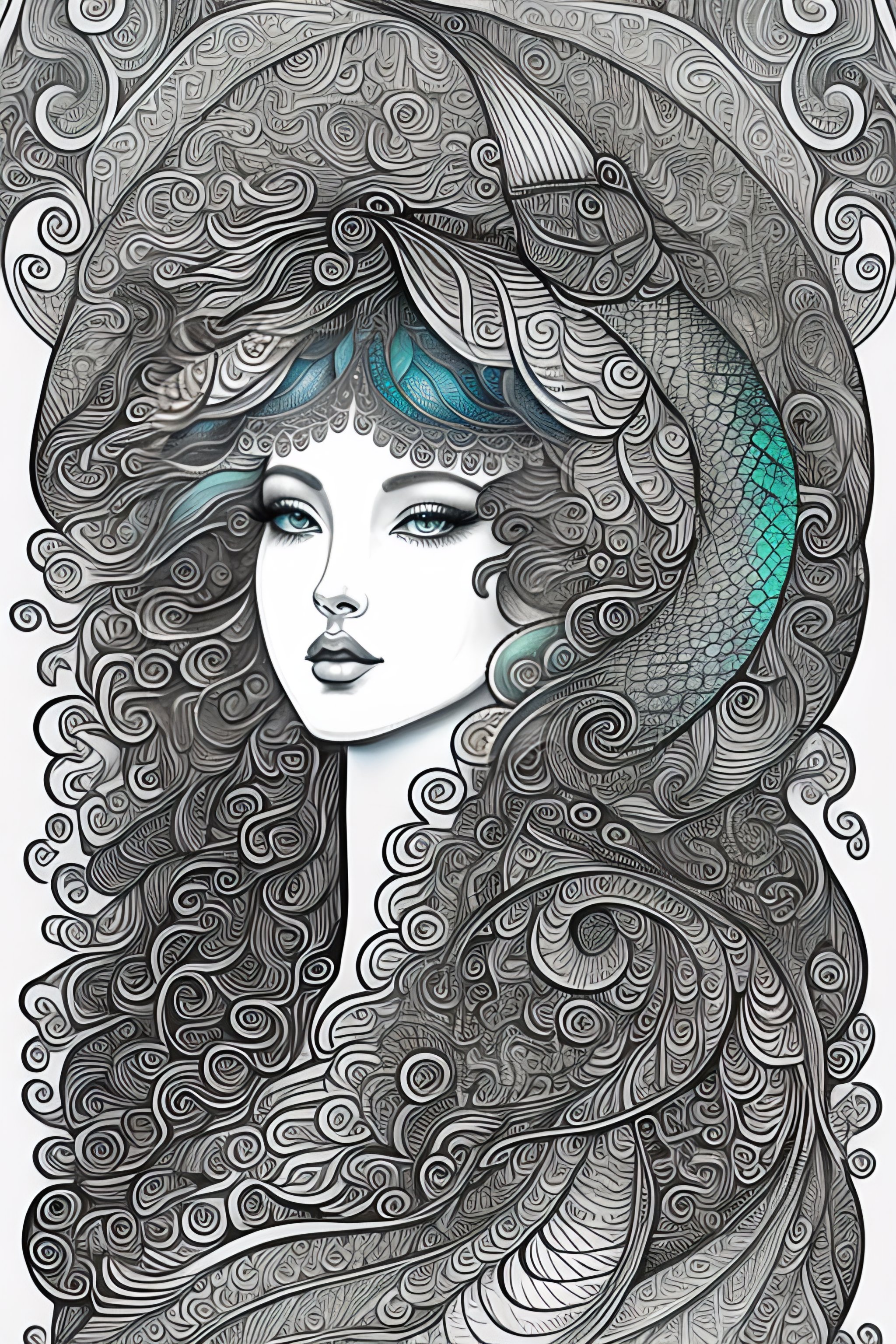 Lexica - "Goddess of the Sea" is a coloring page featuring a detailed ...