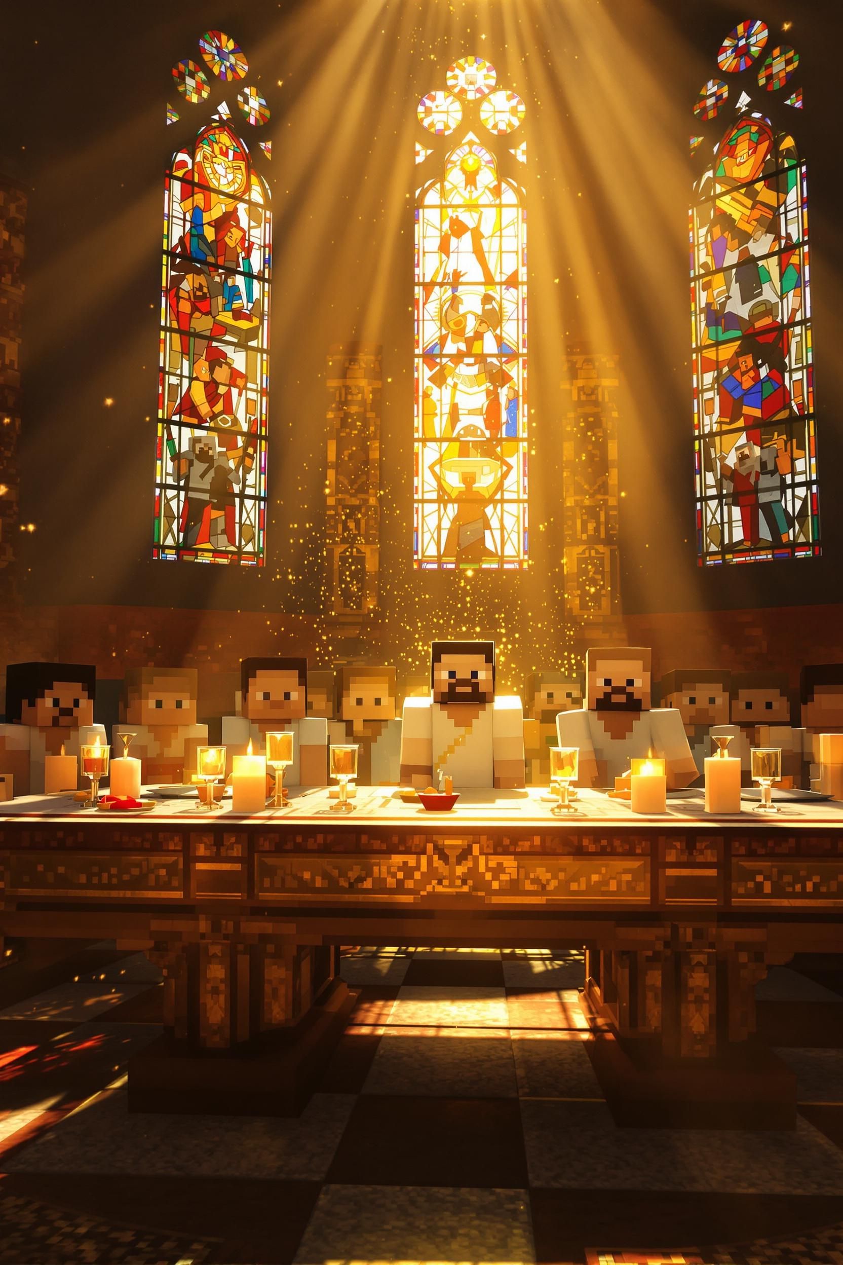 Lexica - Minecraft version of the last supper, ray tracing enabled