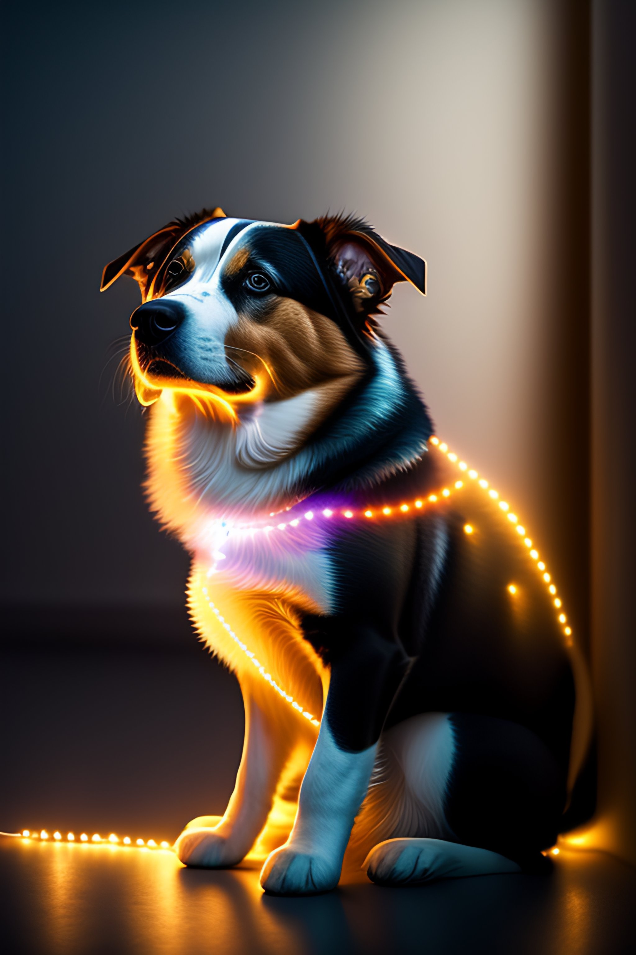 Lexica - Lines of lights, sitting dog,
