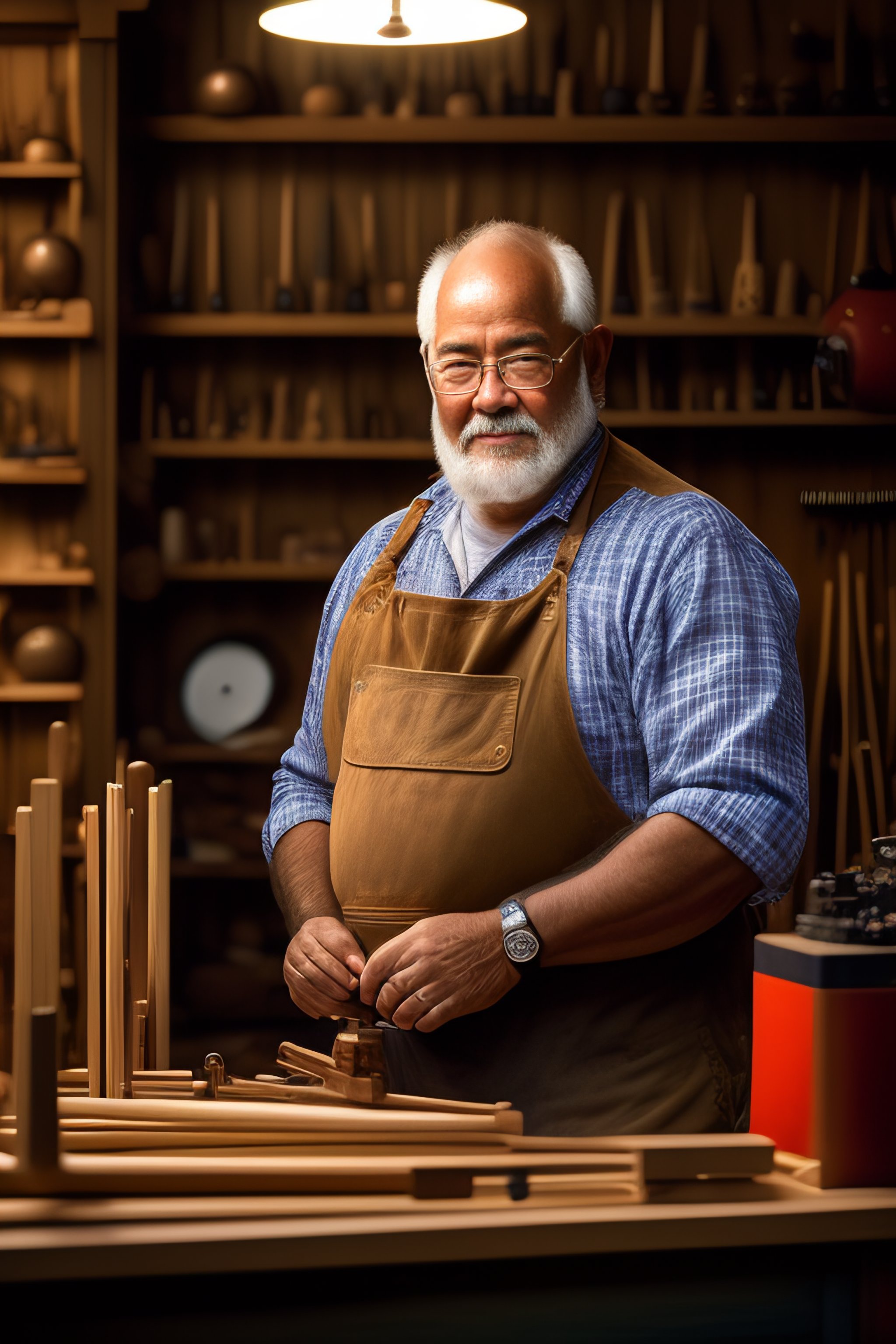 Lexica - Portrait of master woodworker in his shop