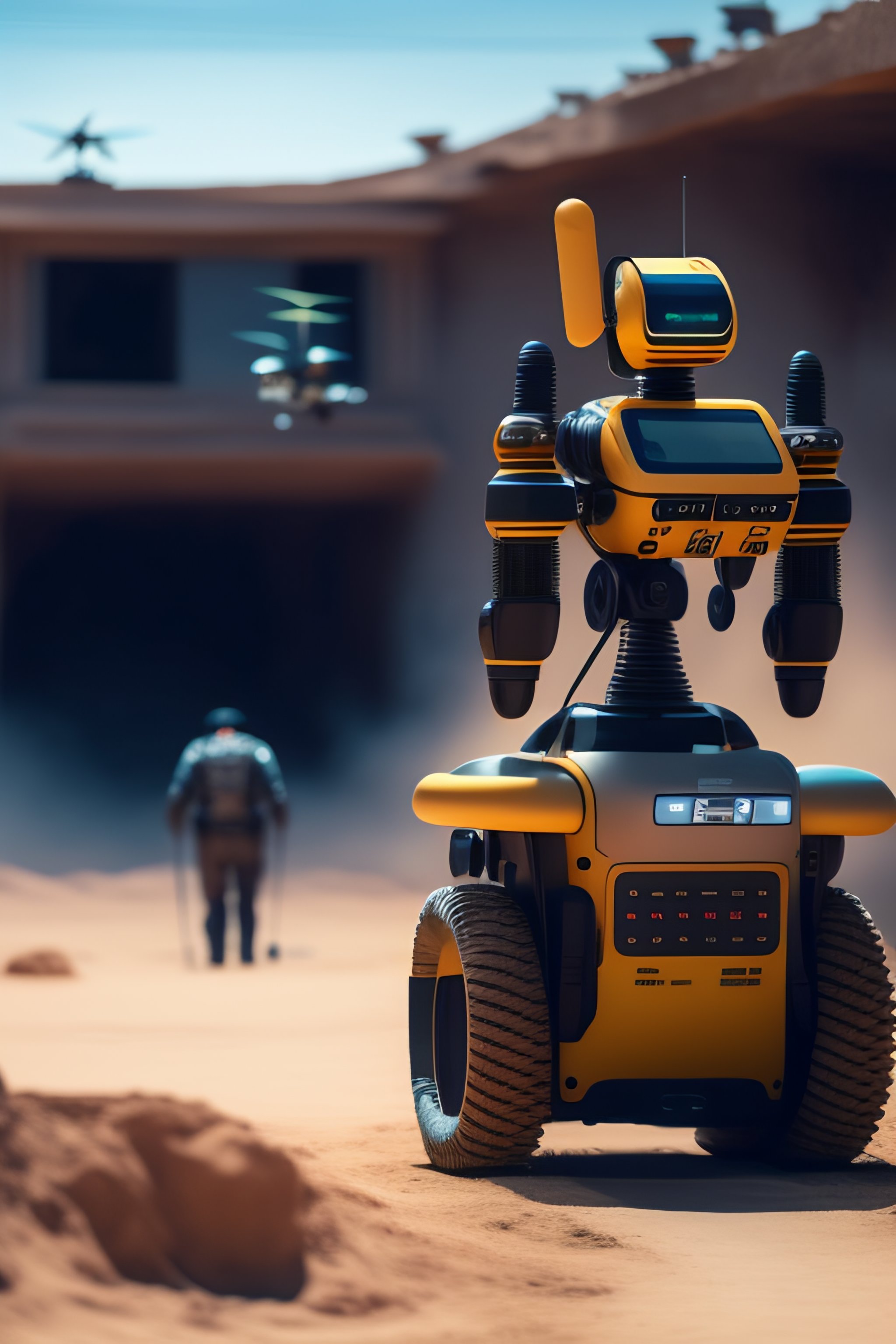 Lexica - Android mechanic man with a robotic drone in a sci-fi movie