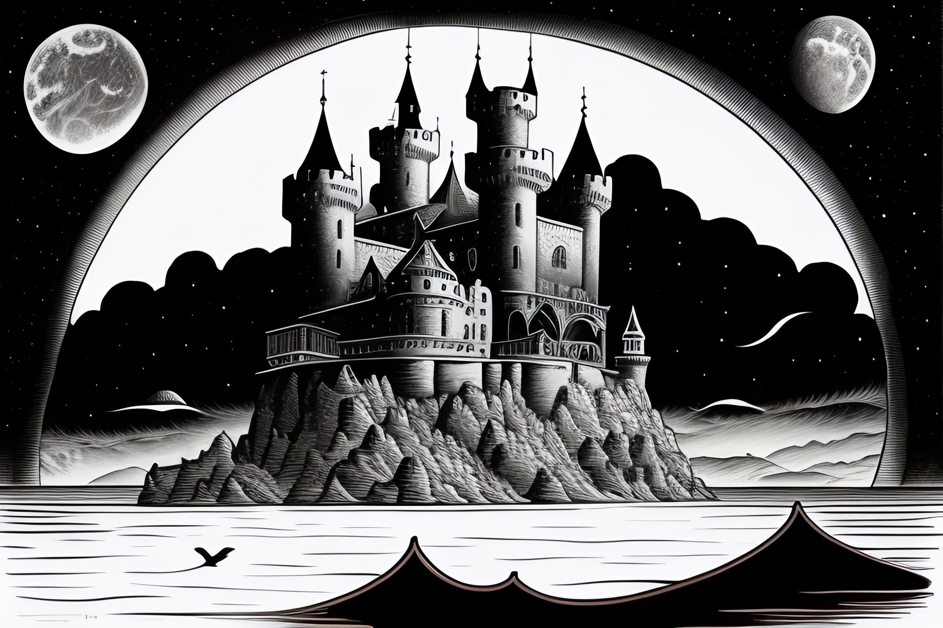 Lexica - A floating Gothic castle high above the ground actually above ...