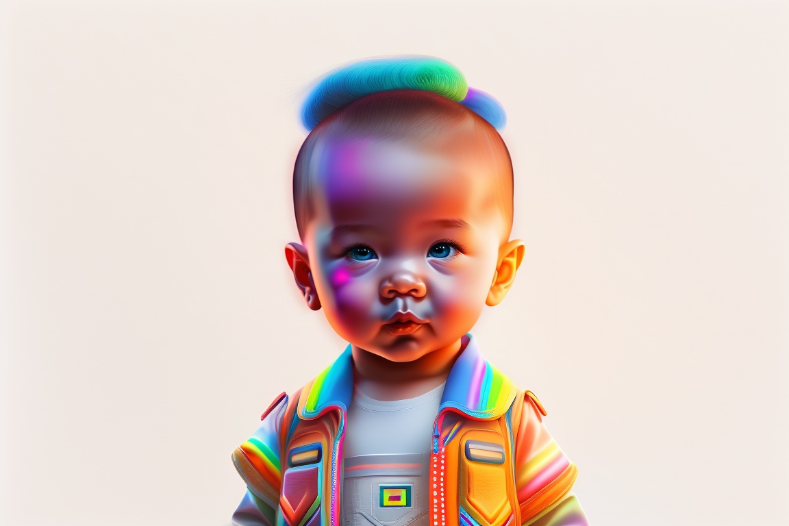 Lexica - A cyberpunk human baby sleeping in a cradle made of rainbow ...
