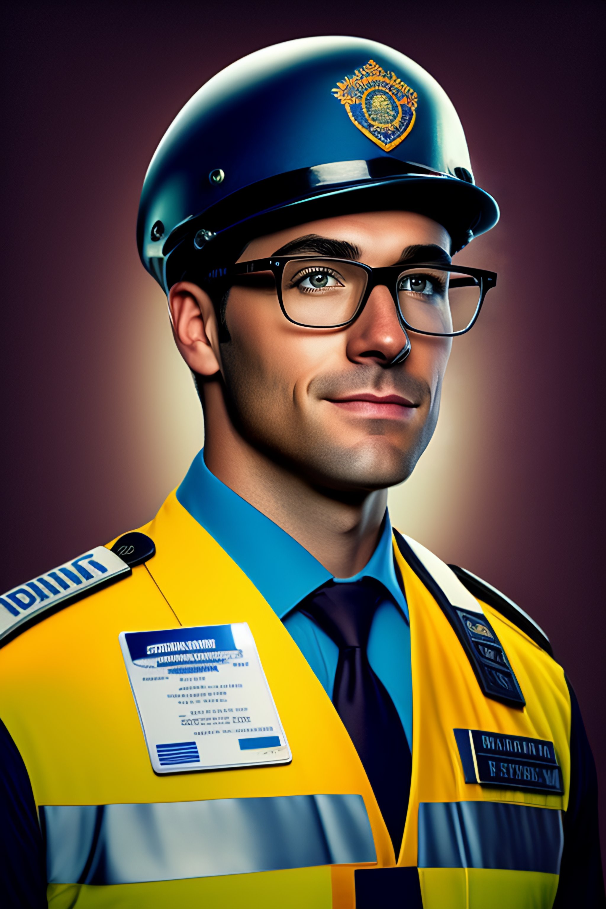 Lexica - Portrait of a nerdy dweeb inspector with glasses and a nametag