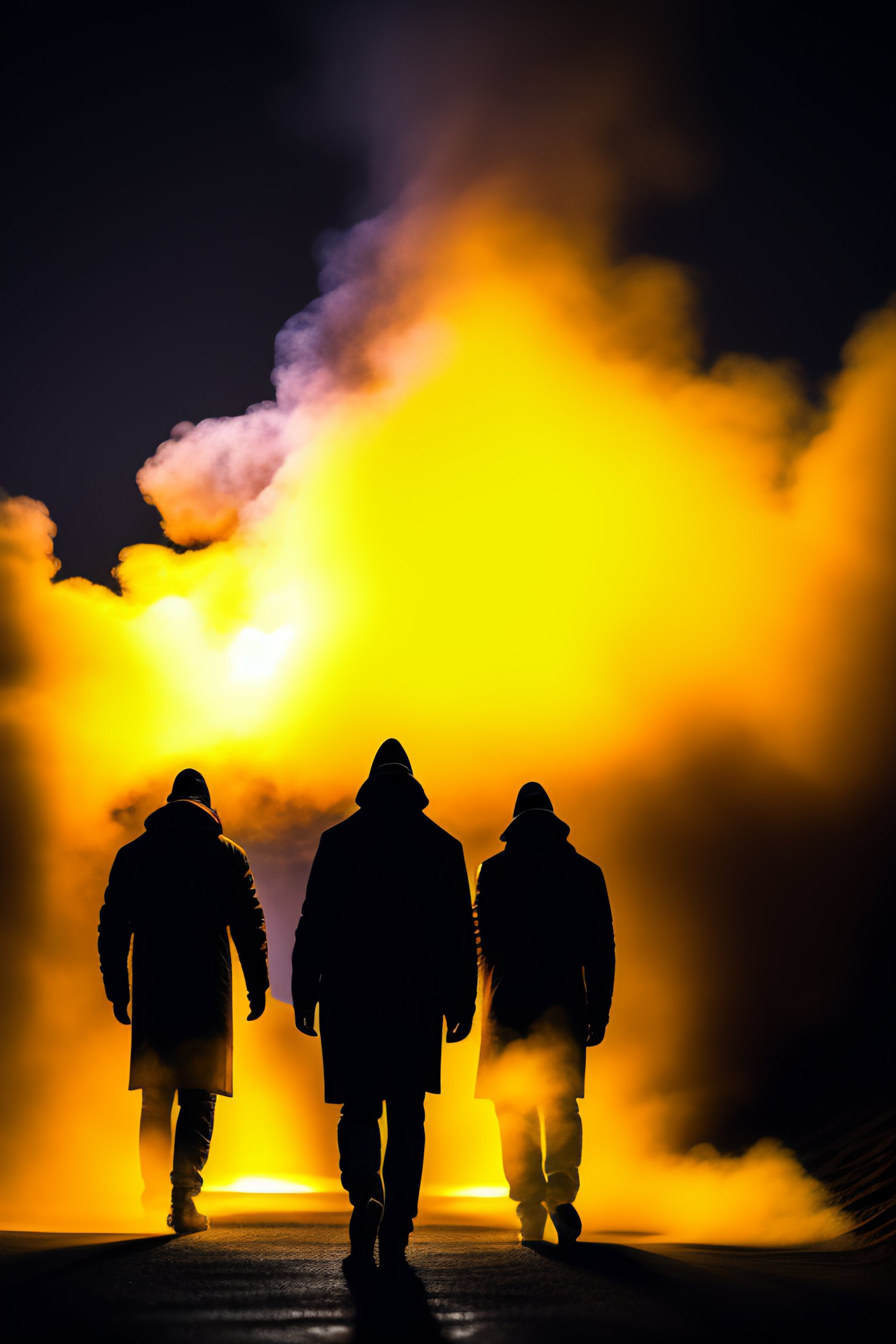 Lexica - Silhouette of three gangster men, in black place, with light ...