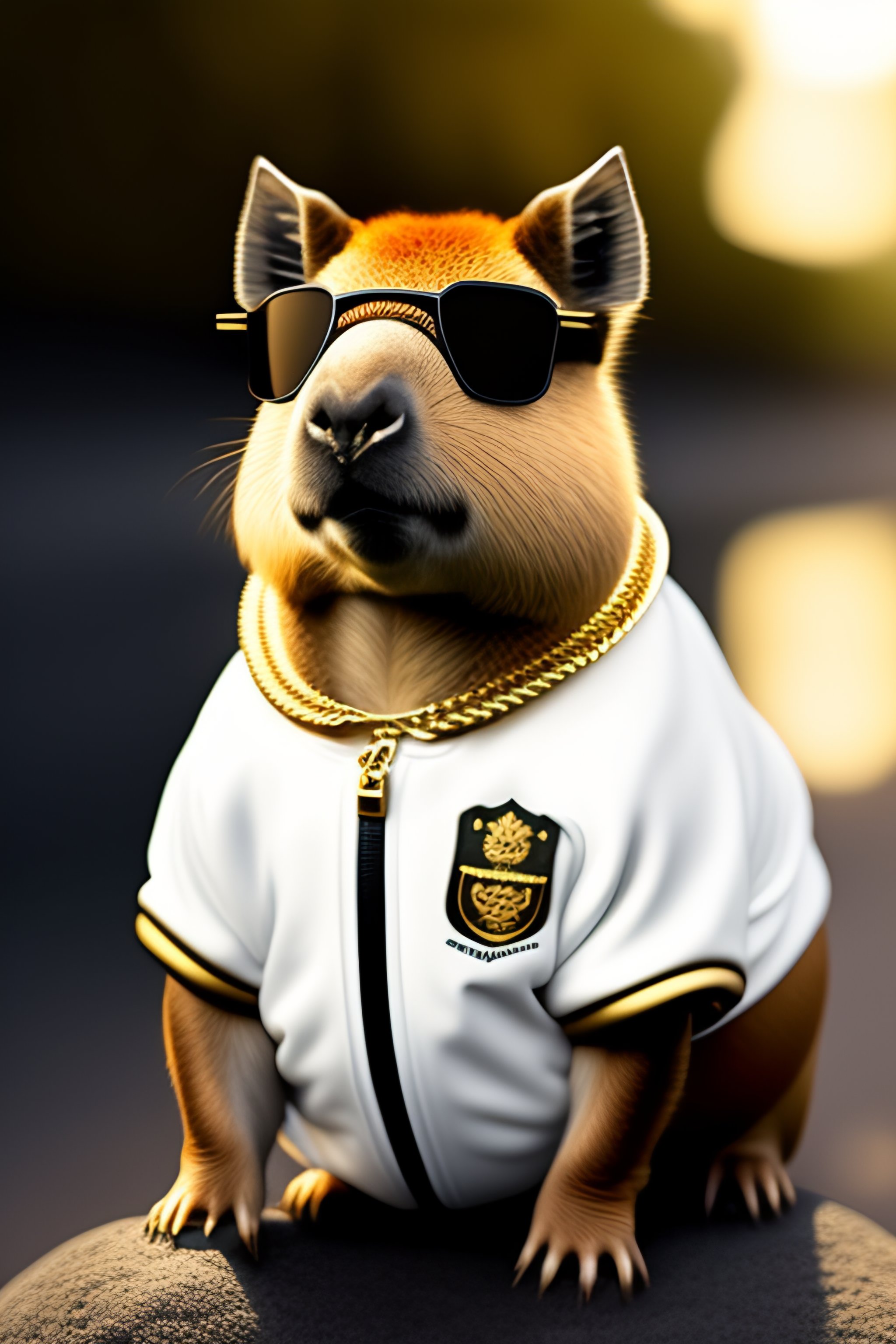 Lexica - Capybara, dress a supreme tracksuit and gold chain and black ...