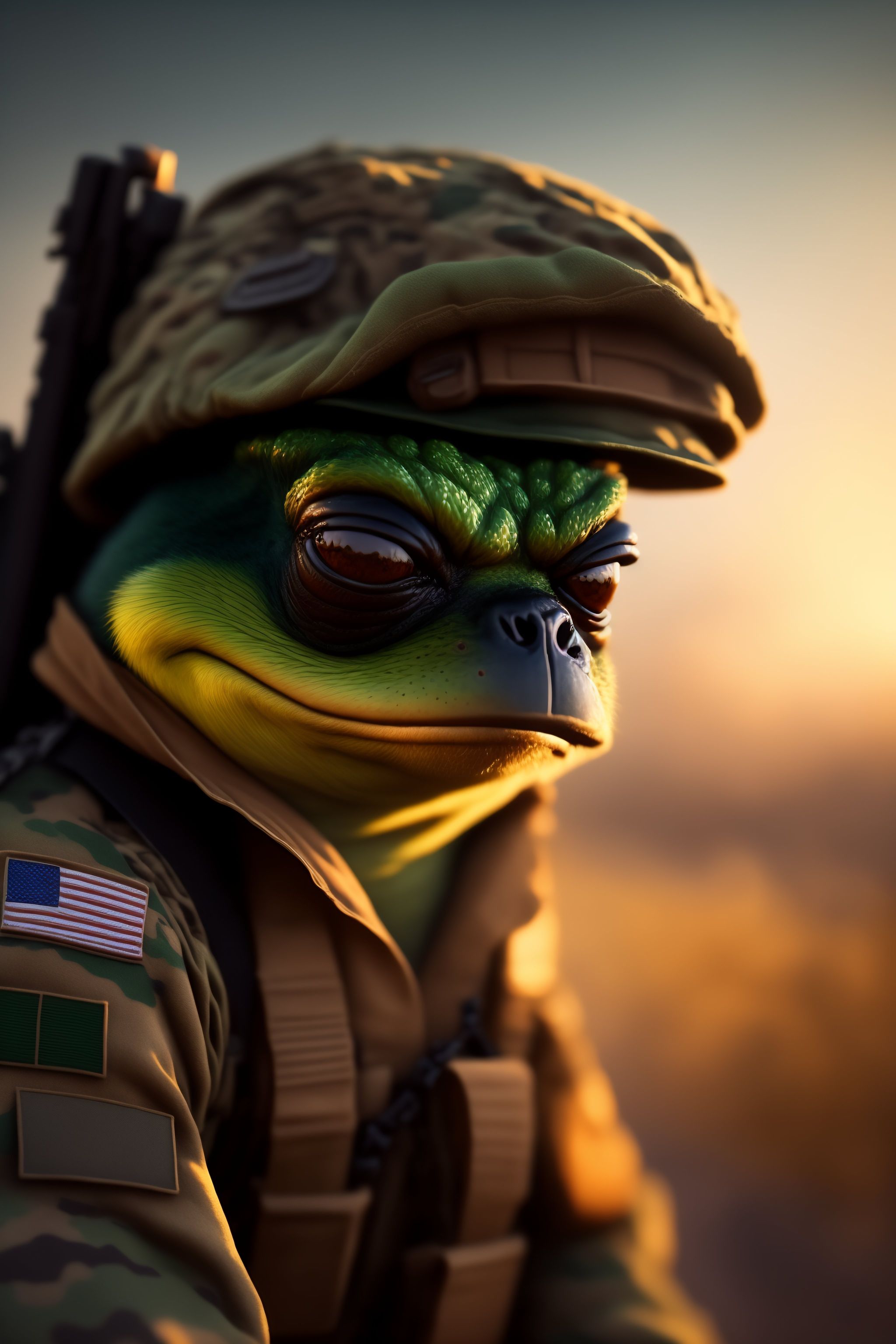 Lexica - An exhausted pepe the frog at the frontlines in the army at ...