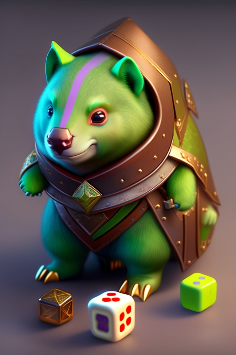 Lexica - Wombat with elf, goblin and dnd cubes