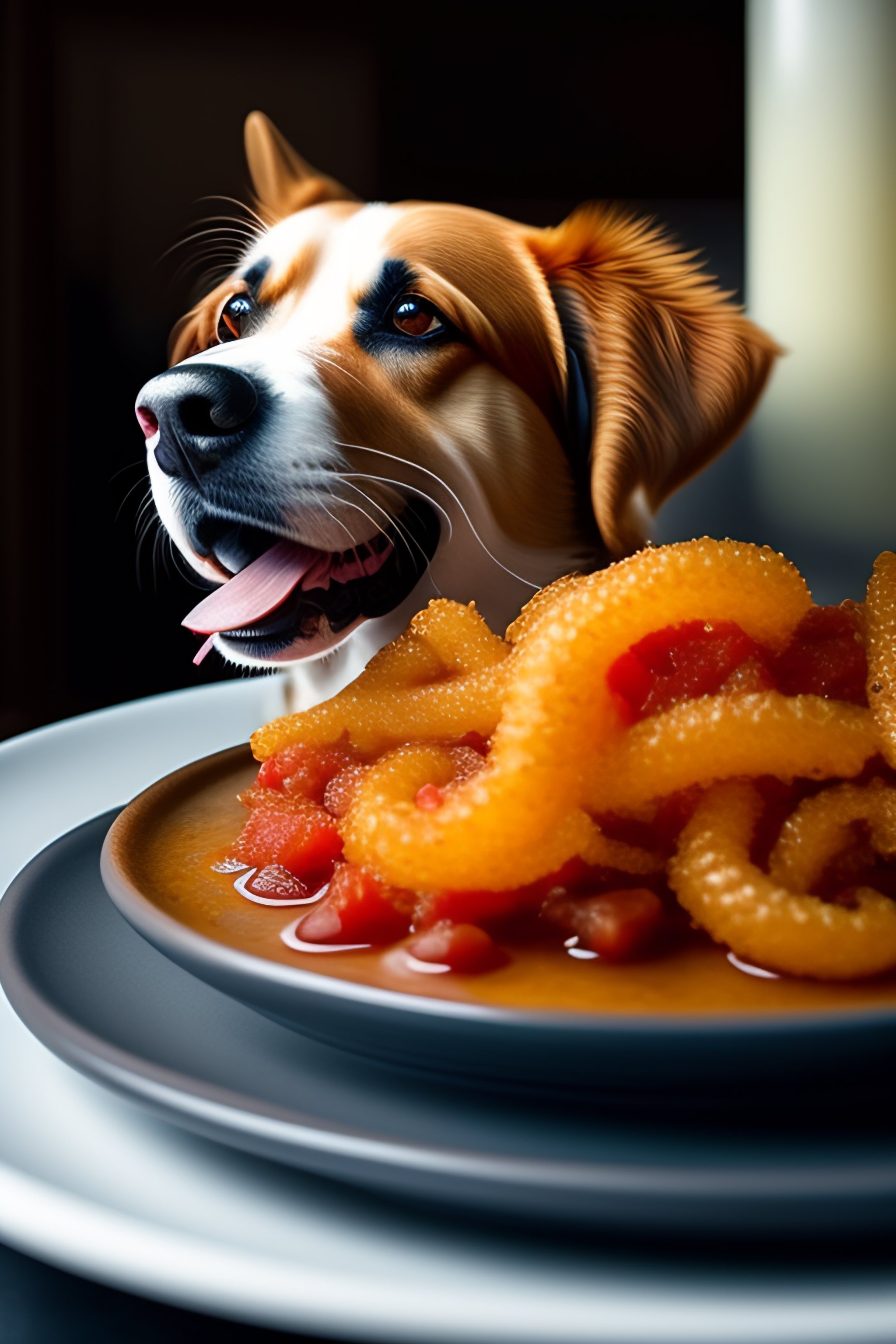 Lexica - Perro comiendo calamares