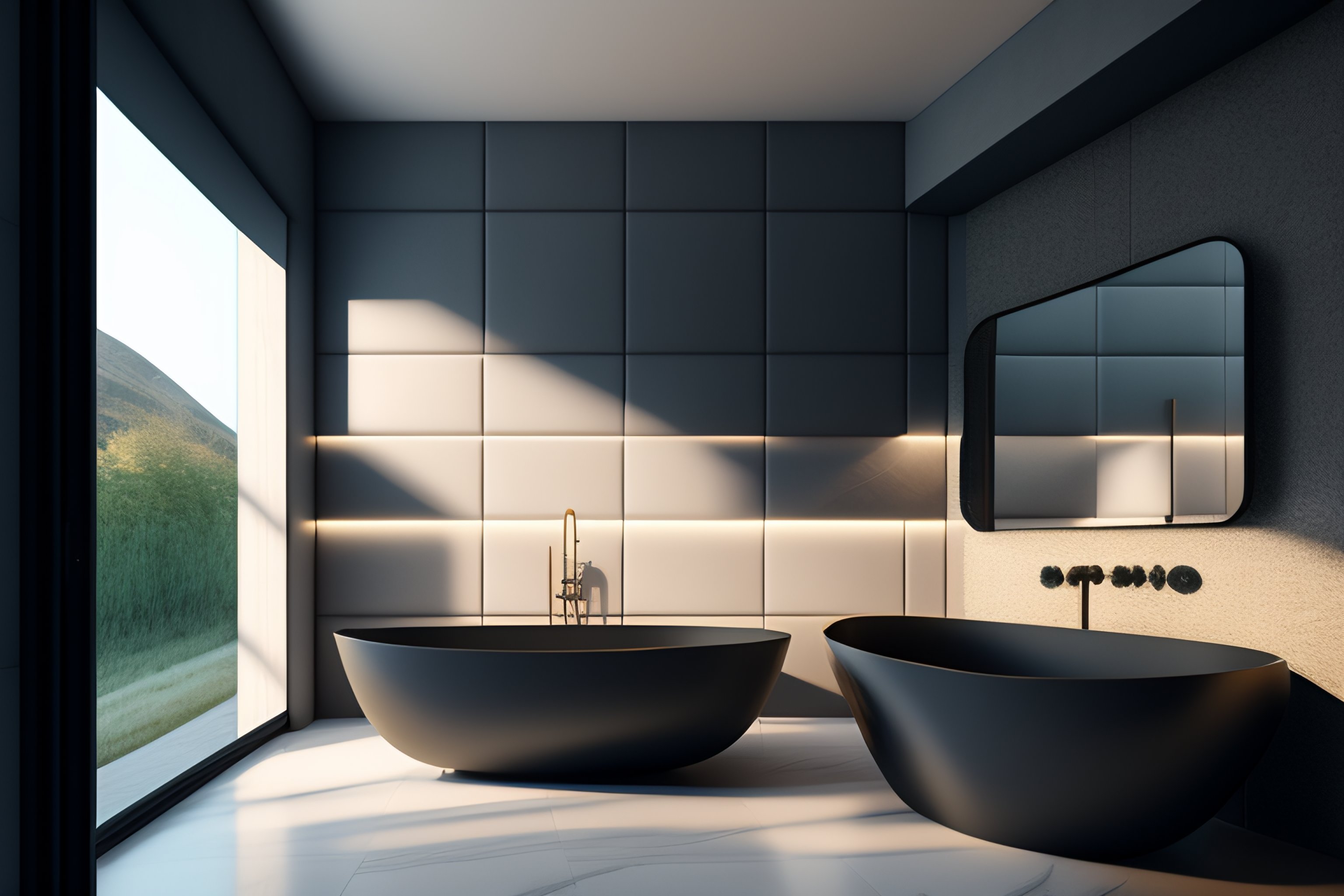 Lexica - Opulent bathroom tiles in stone imitation, bathtub by the ...