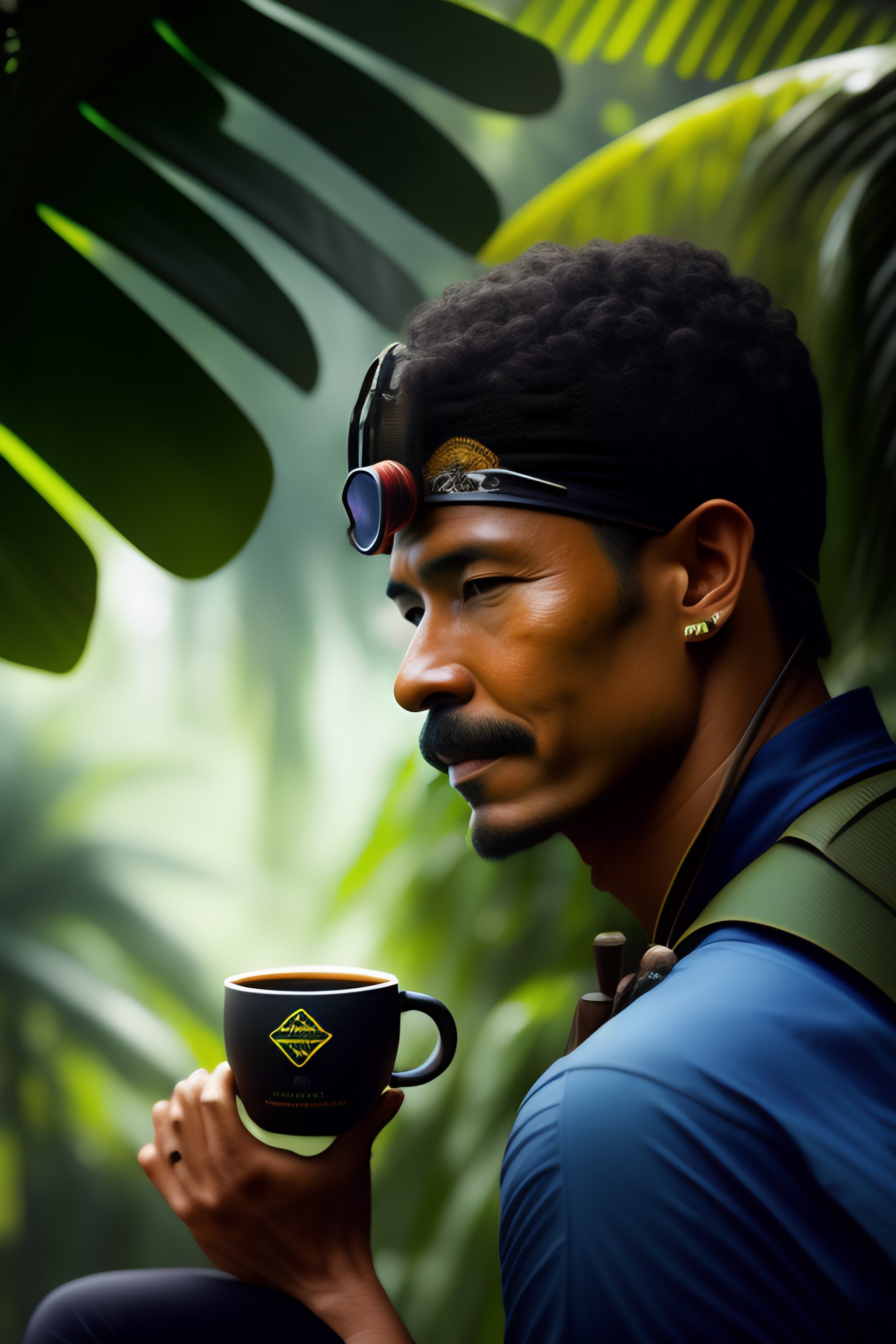 Lexica - Solarpunk man drinking coffee with background A high tech ...