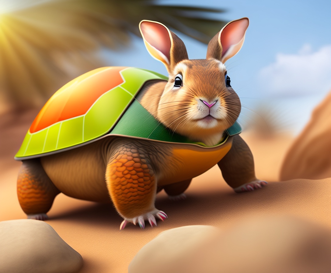 Lexica - As the race unfolds, depict rabbit racing ahead, showcasing ...