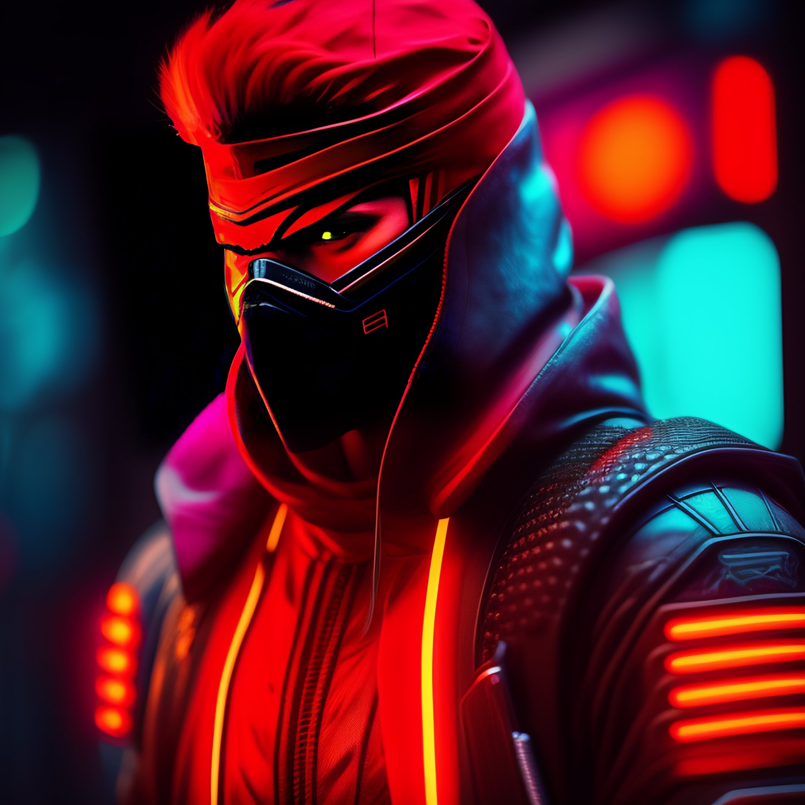 Lexica - Awesome looking red male ninja in cyberpunk style 8-bit neon ...