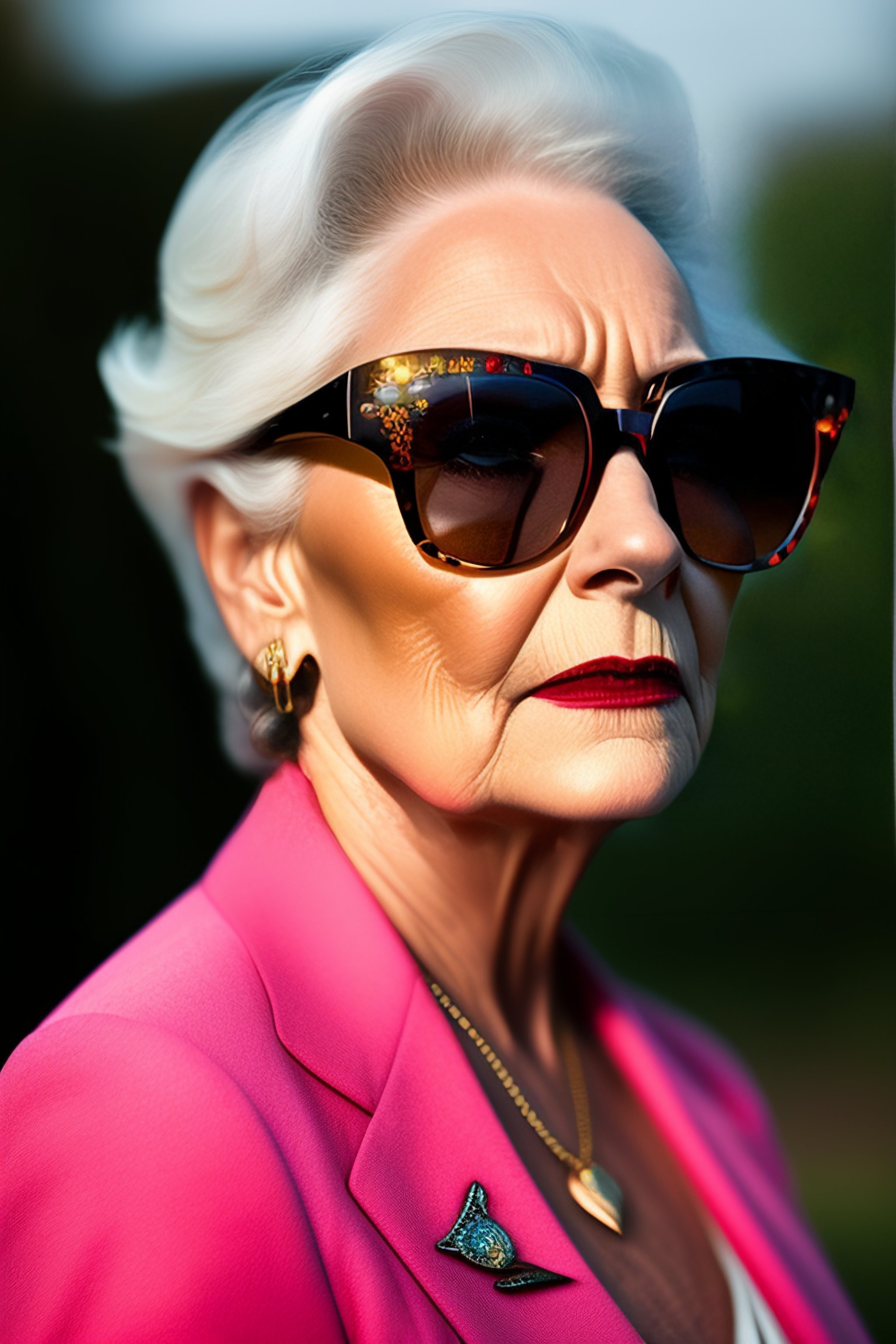 Lexica - Portrait of a grumpy mean scowl old woman sunglasses