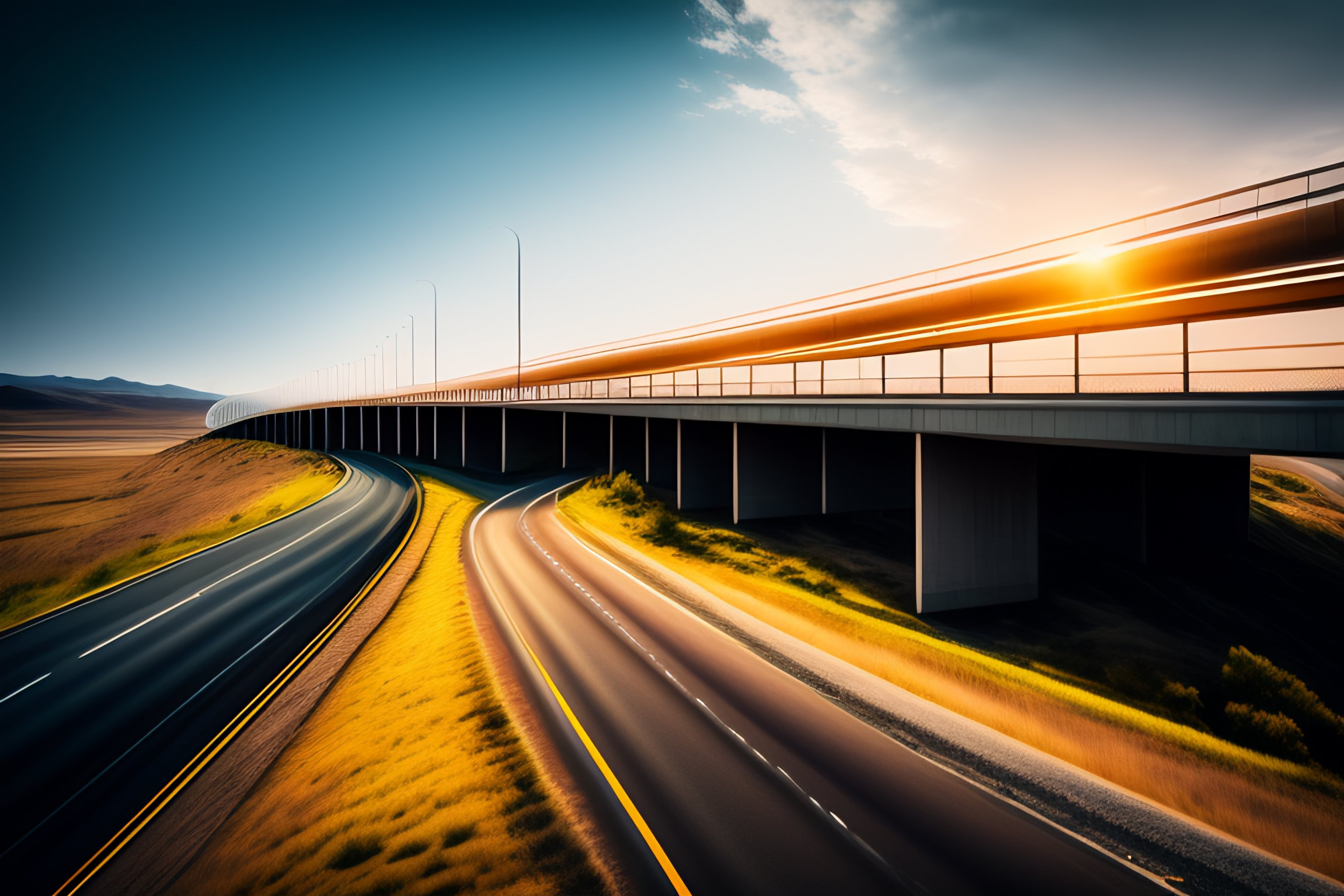 Lexica - Highway overpass with road sign on it