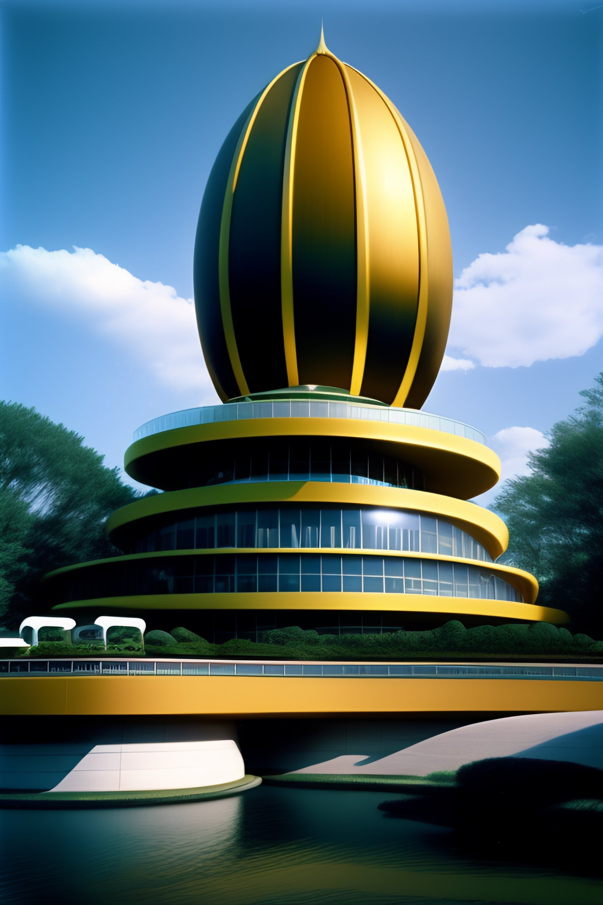 Lexica - 1978 city on a hill, world's fair, Googie architecture,