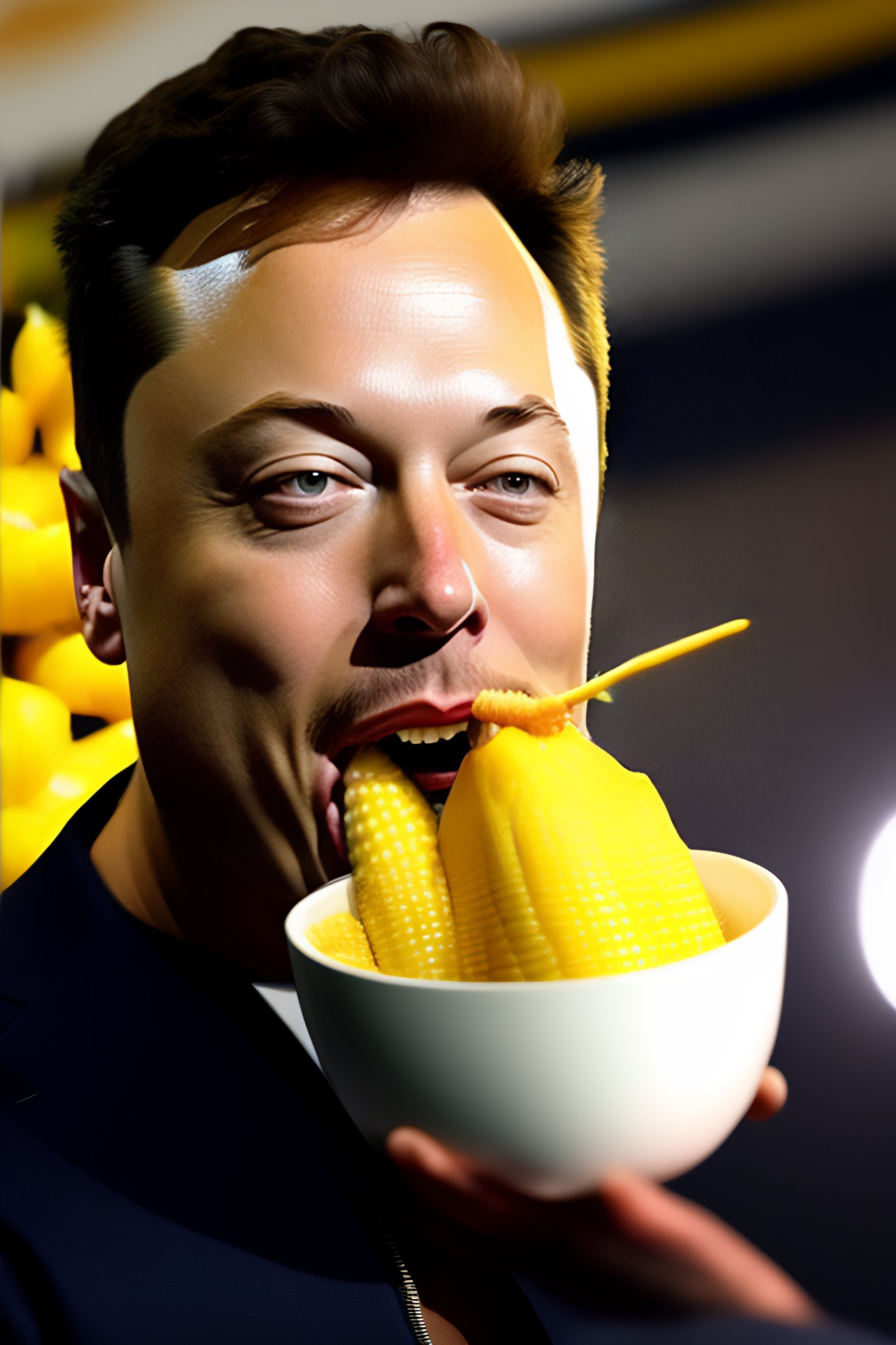 Lexica - A picture of Elon Musk eating corn