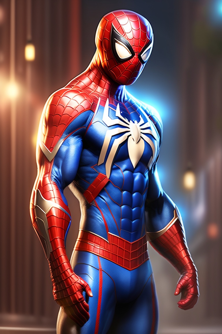 Lexica - Spider man, full body, with lots of lights, background rich in ...