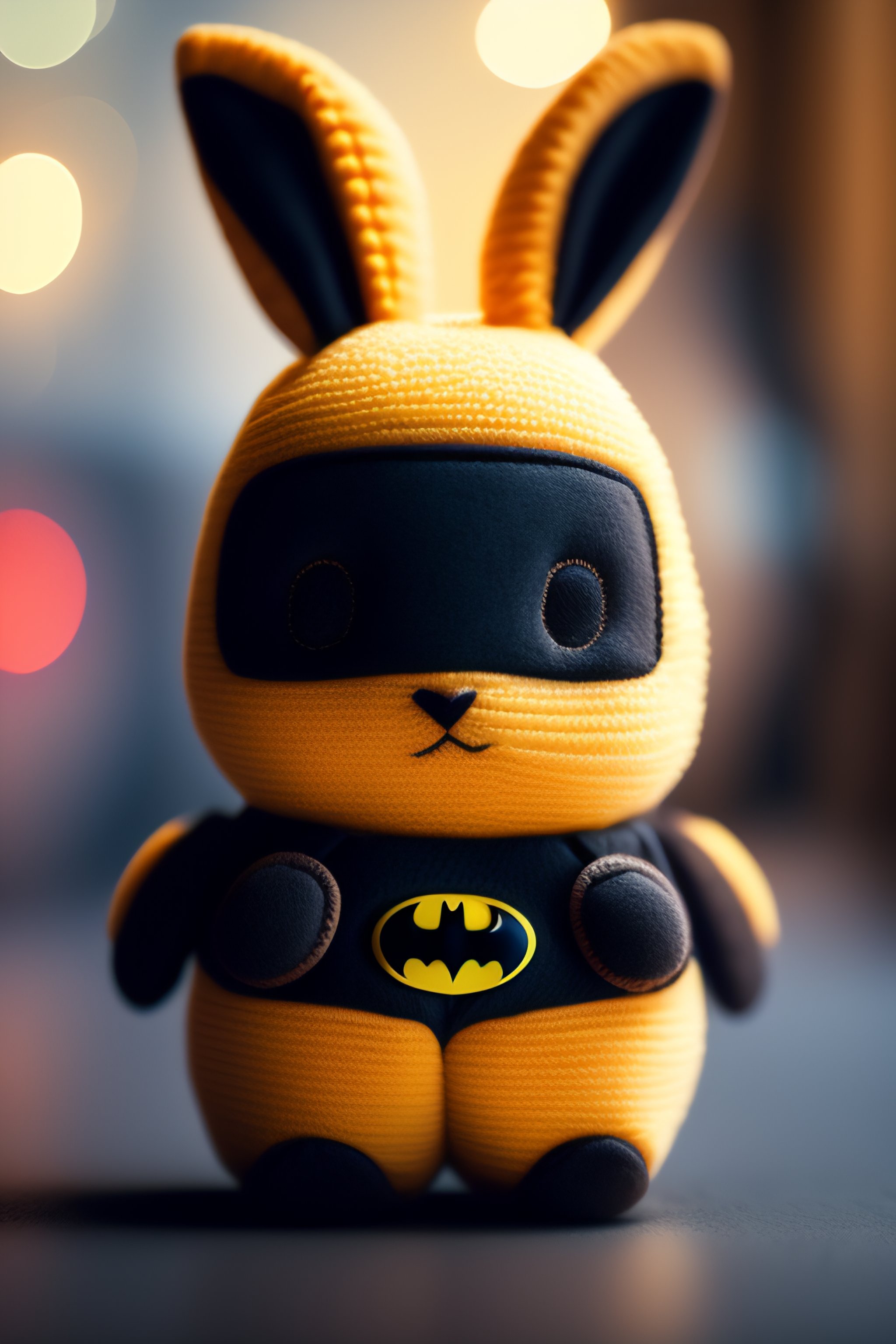 Lexica - Soft batman Bunny robot working on a smartphone