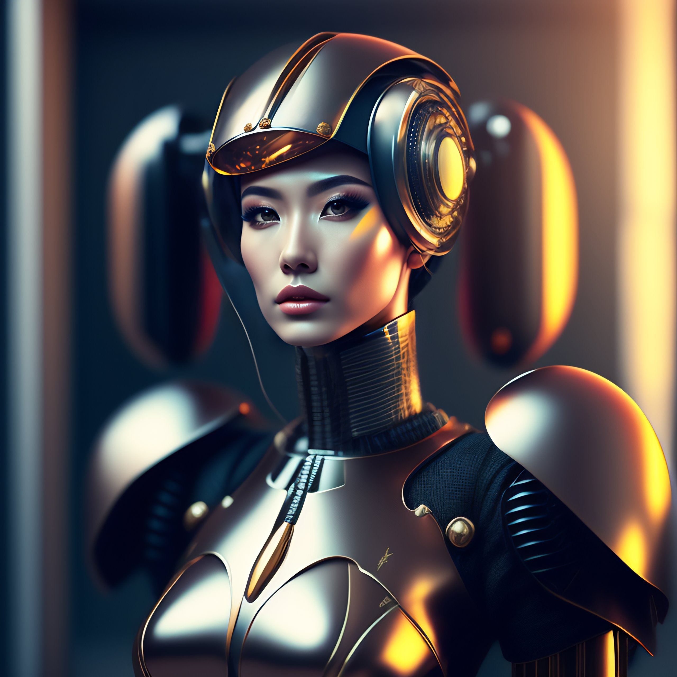 Lexica - Techno magic robot, a character side portrait, realistic, half ...