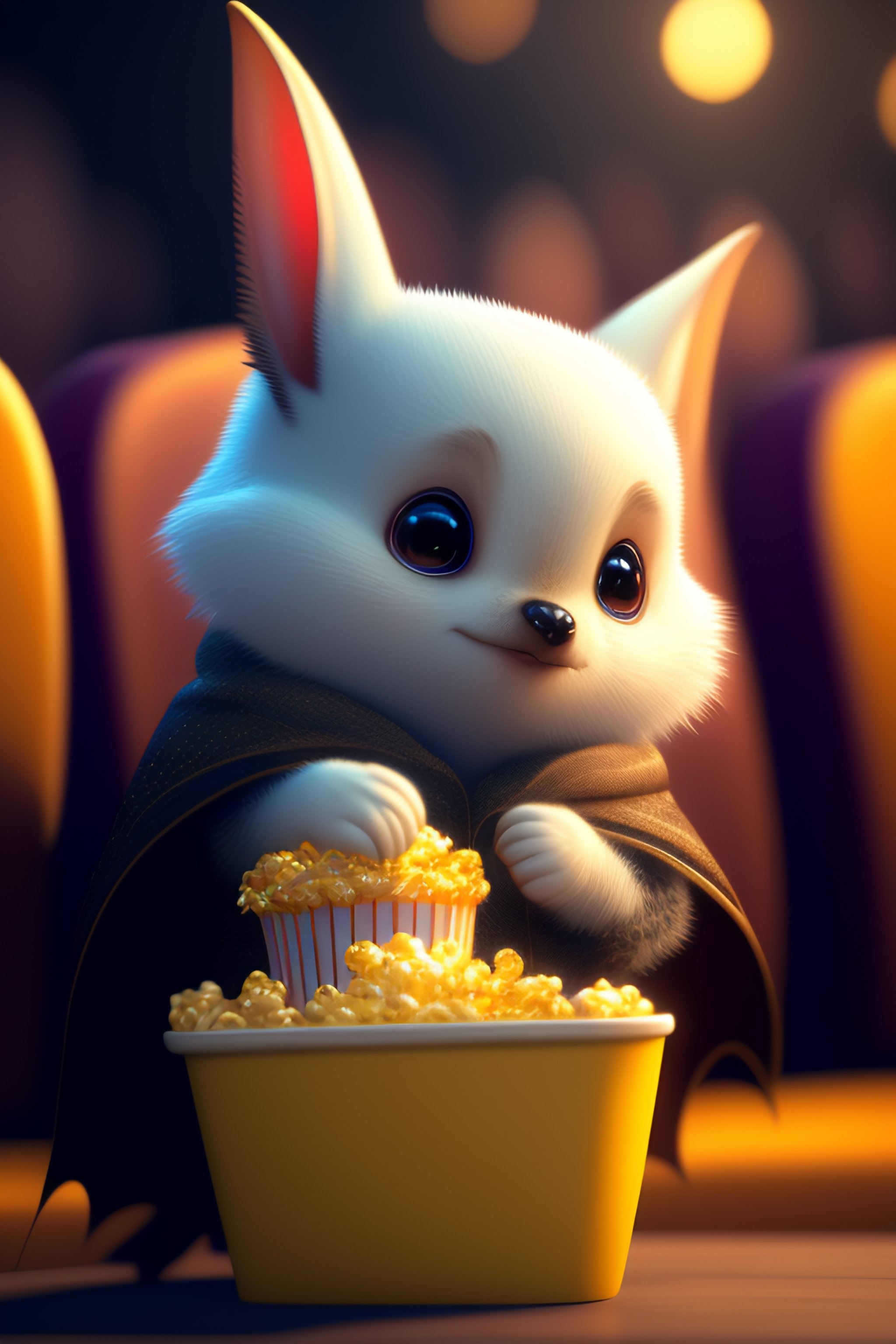 Lexica - Cute small humanoid bat sitting in a movie theater eating ...